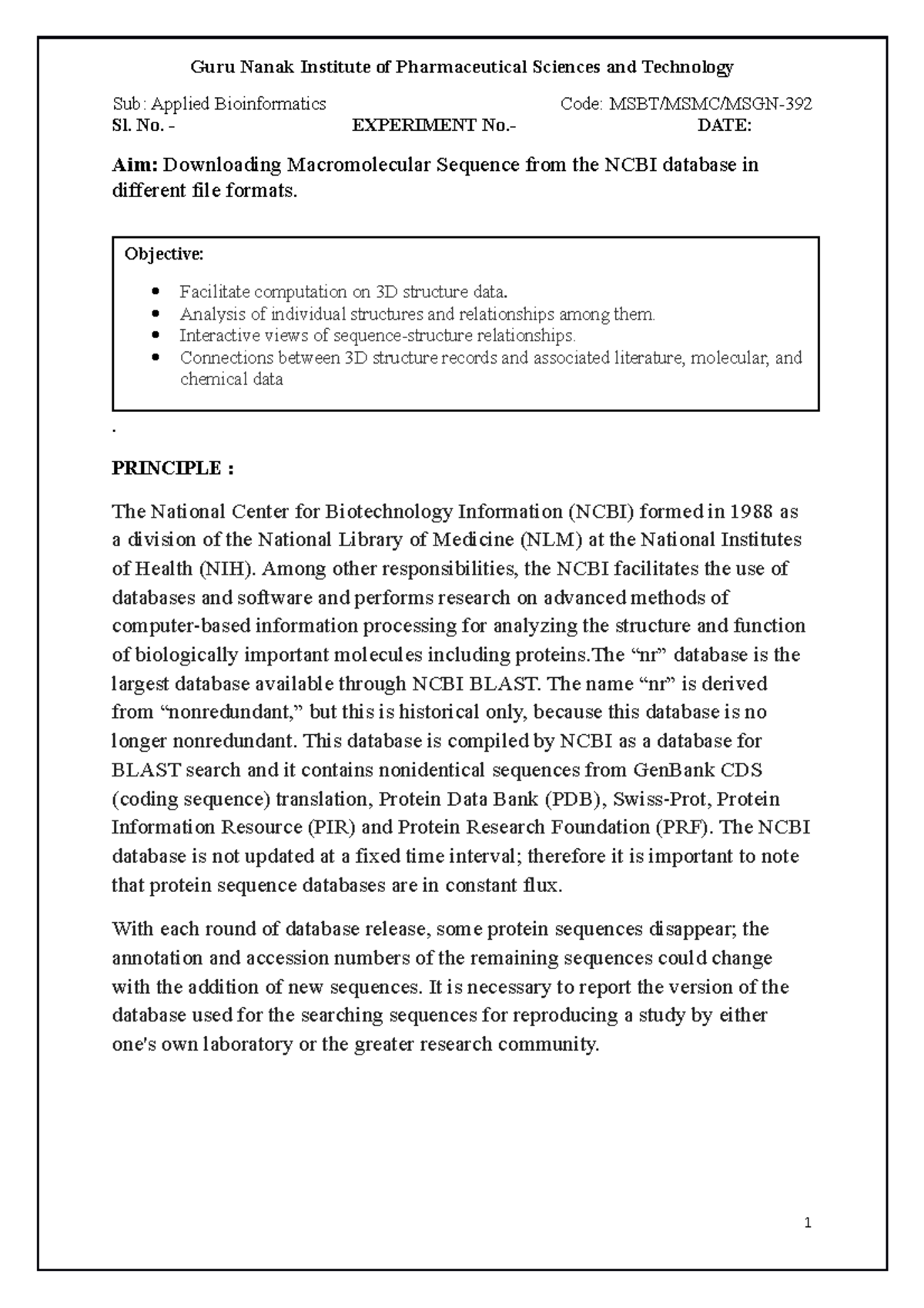 Sreyashi DAS Marfan Syndrome - Sub: Applied Bioinformatics Code: MSBT ...