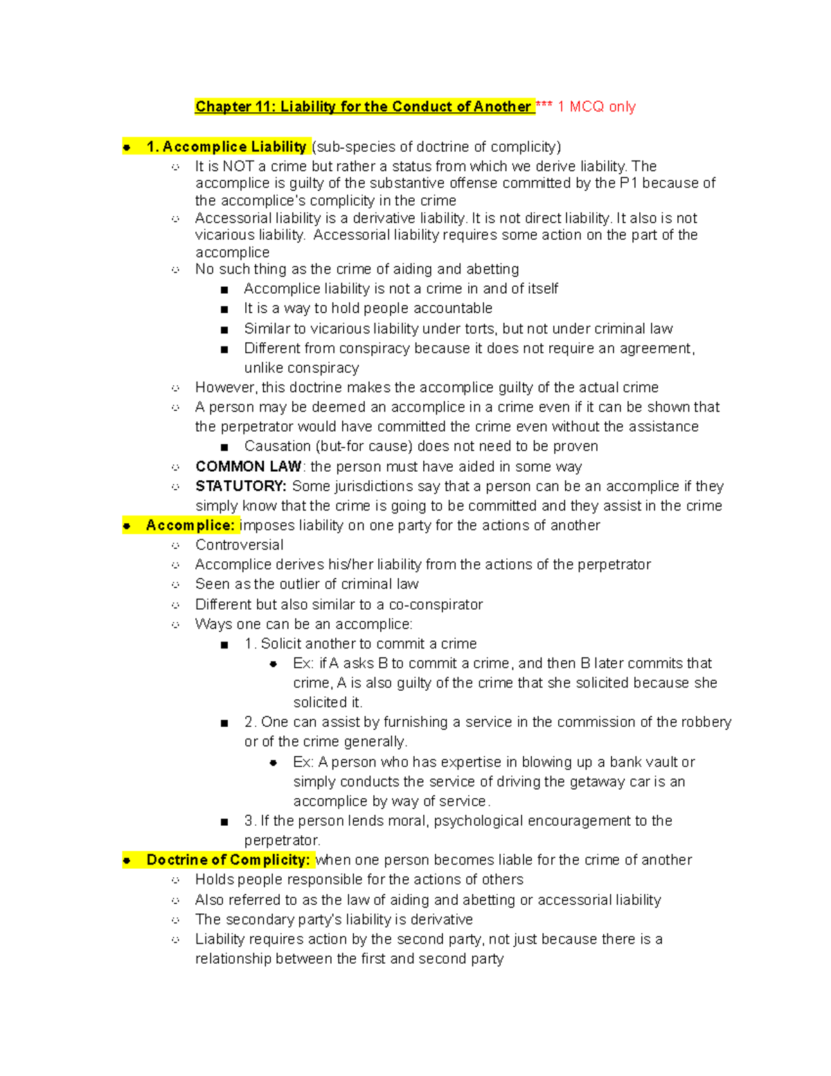 Week 11 Accomplice Liability - Chapter 11: Liability for the Conduct of ...