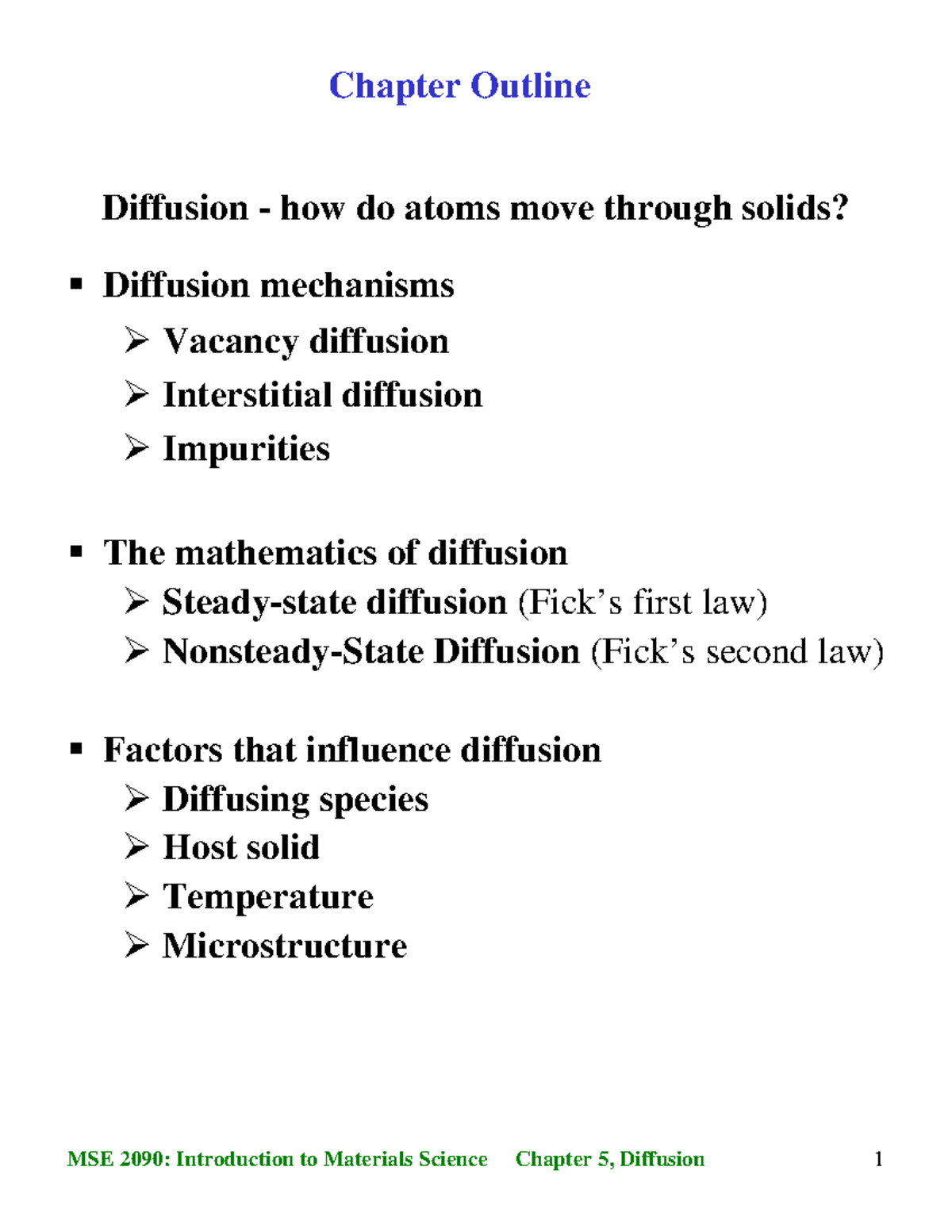 Diffusion - Chapter 5 - ####### Diffusion - how do atoms move through ...