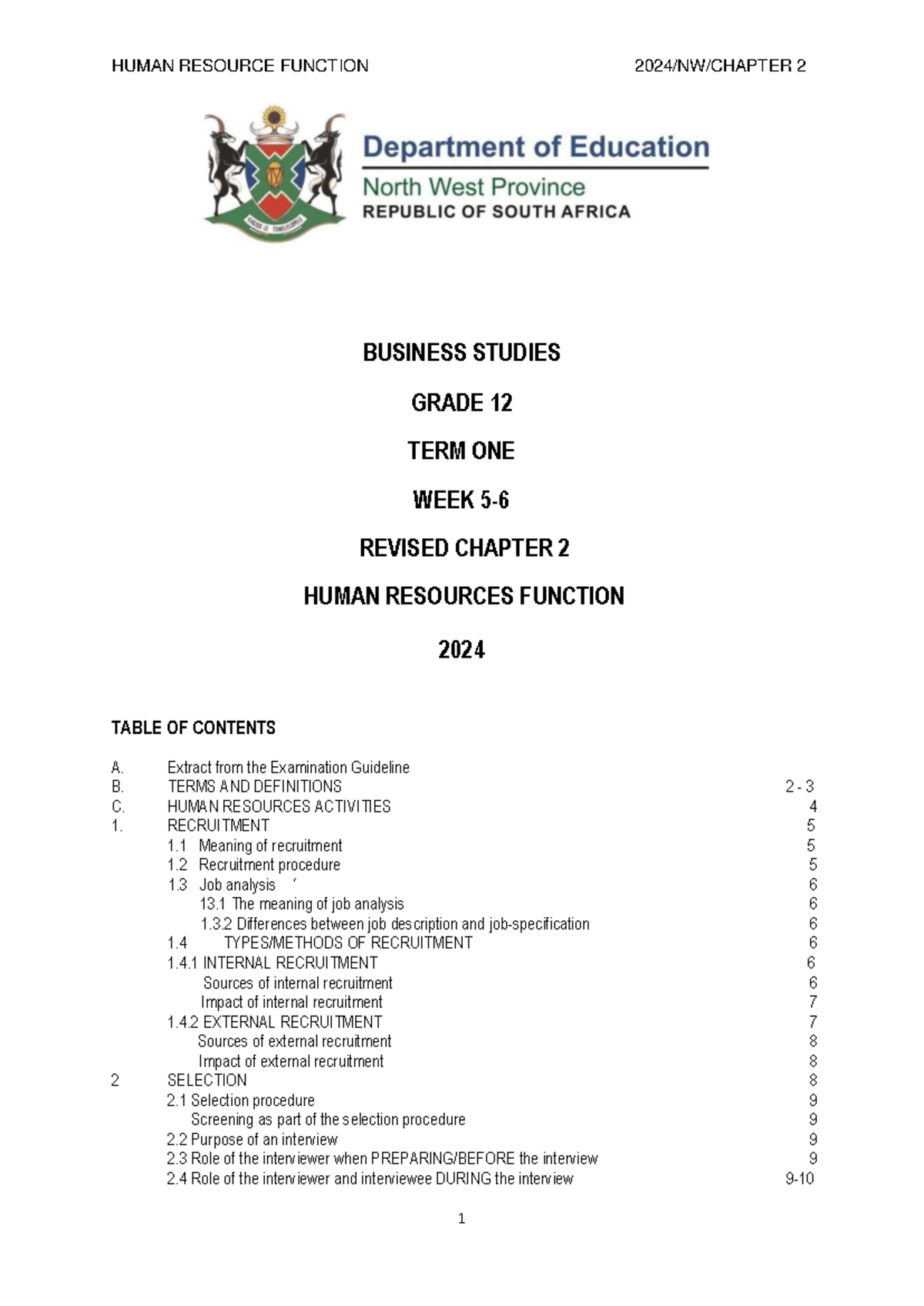 Final Revised Notes Grade 12 2024 Human Resurces - BUSINESS STUDIES ...