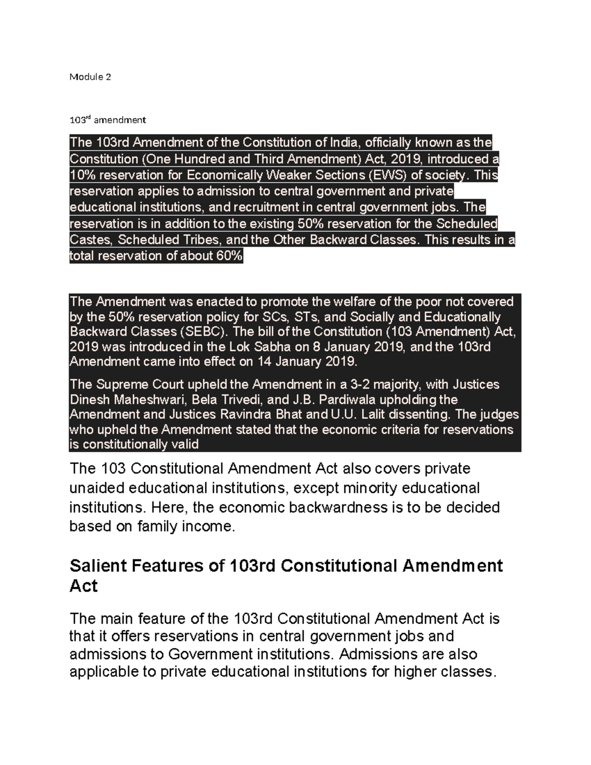 Module 2 - great - Module 2 103 rd amendment The 103rd Amendment of the ...