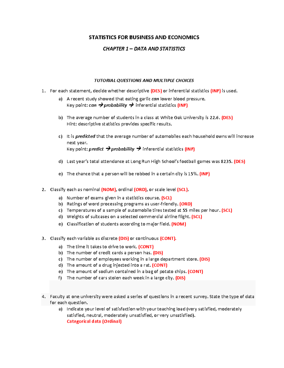Prob Stat Tutor 01 solution - STATISTICS FOR BUSINESS AND ECONOMICS ...