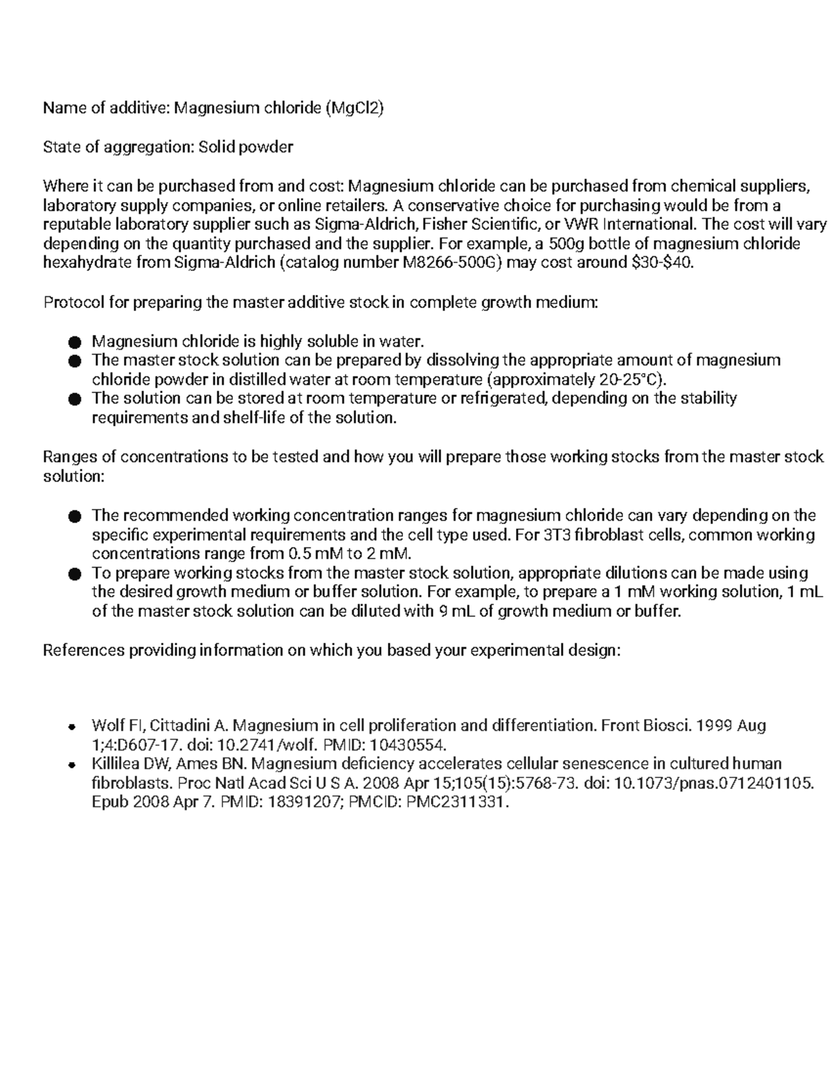 Group 3 second submission - Name of additive: Magnesium chloride (MgCl2 ...