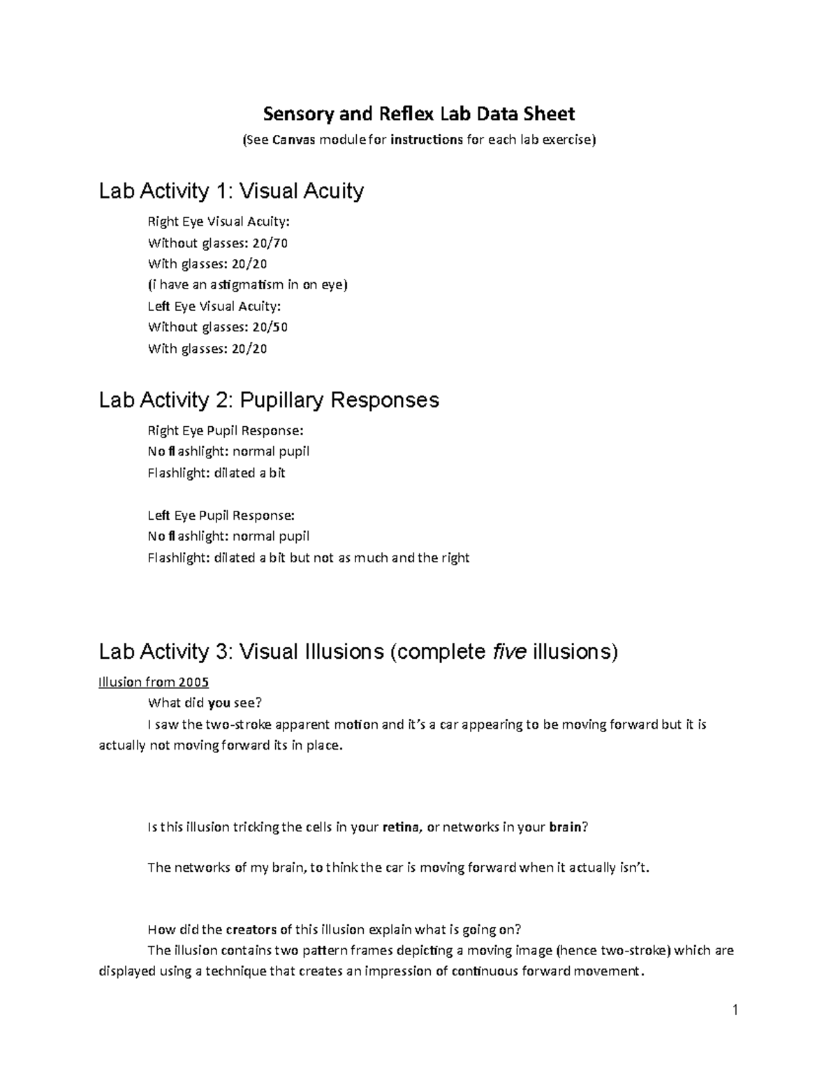 Sensoryand Reflex Lab Lastname - Sensory and Reflex Lab Data Sheet (See ...