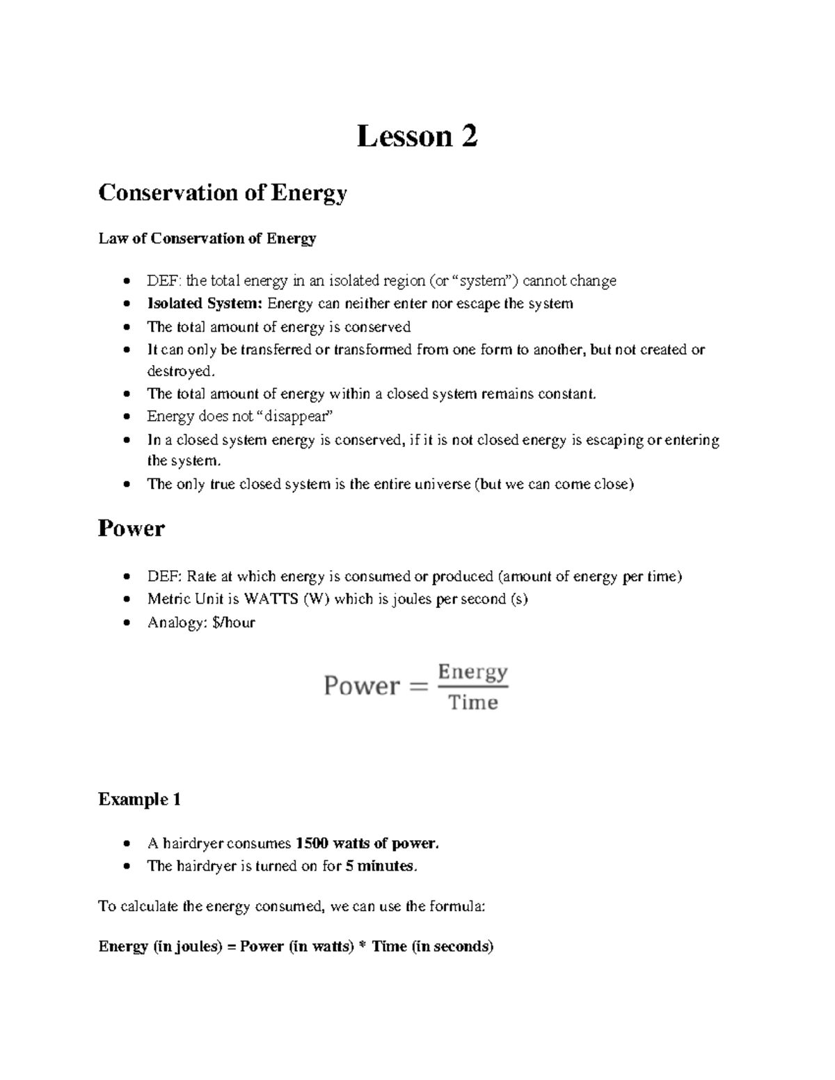 Lesson 2 Phys 273 - Lesson 2 Conservation of Energy Law of Conservation ...