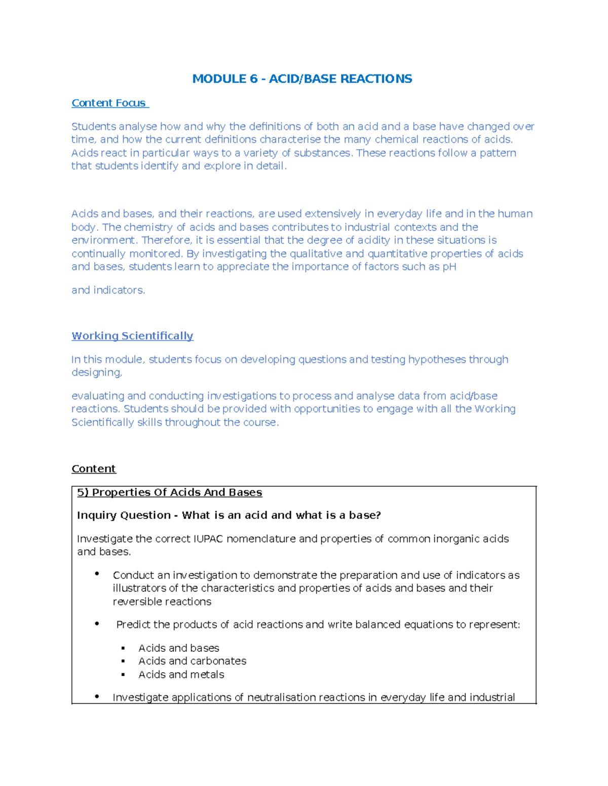 Module 6 - Acid & Base Reactions Notes - MODULE 6 - ACID/BASE REACTIONS ...