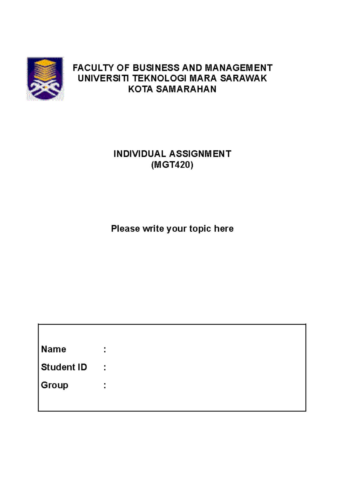 MGT420 Individual Assignment Cover PAGE - Basic entrepreneurship ...