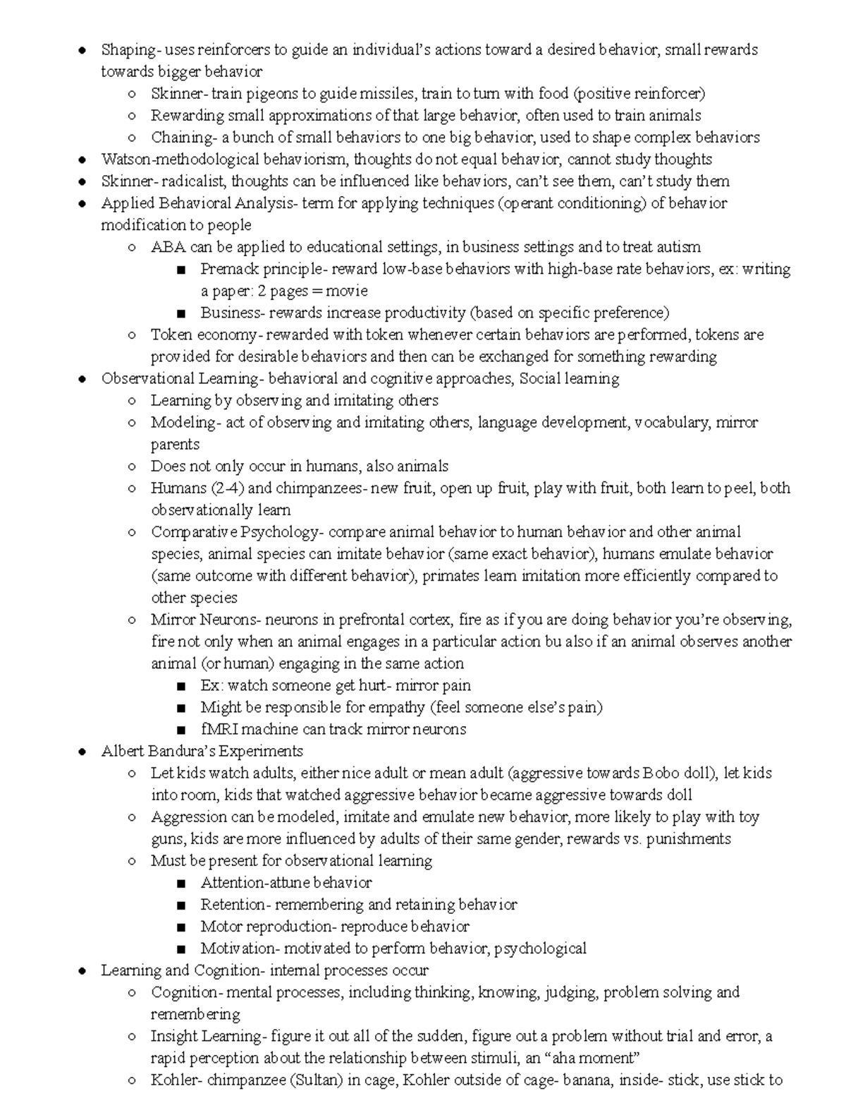 Psych 101 Lecture 7 Notes - Shaping- uses reinforcers to guide an ...