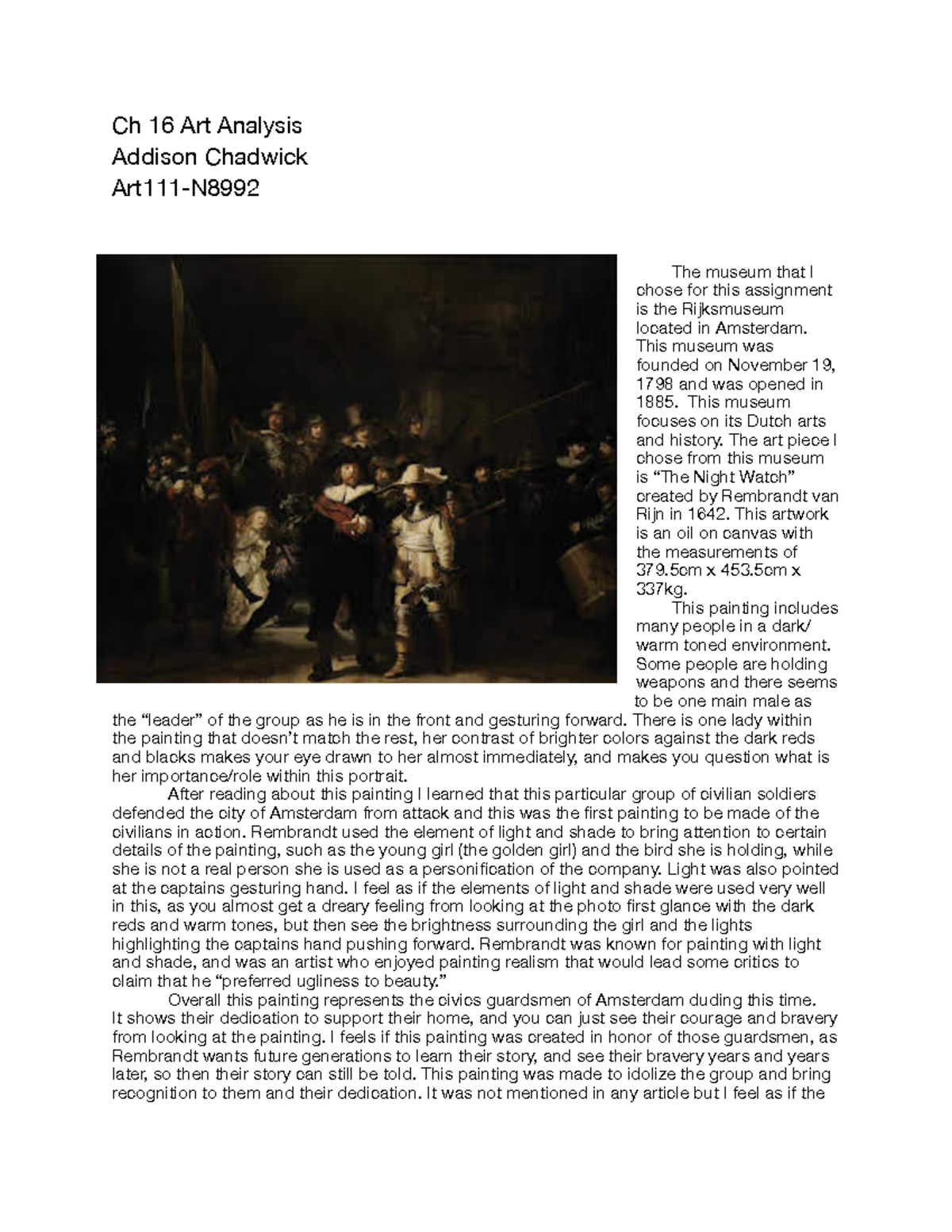 Ch 16 ART Analysis df - Ch 16 Art Analysis Addison Chadwick Art111-N ...