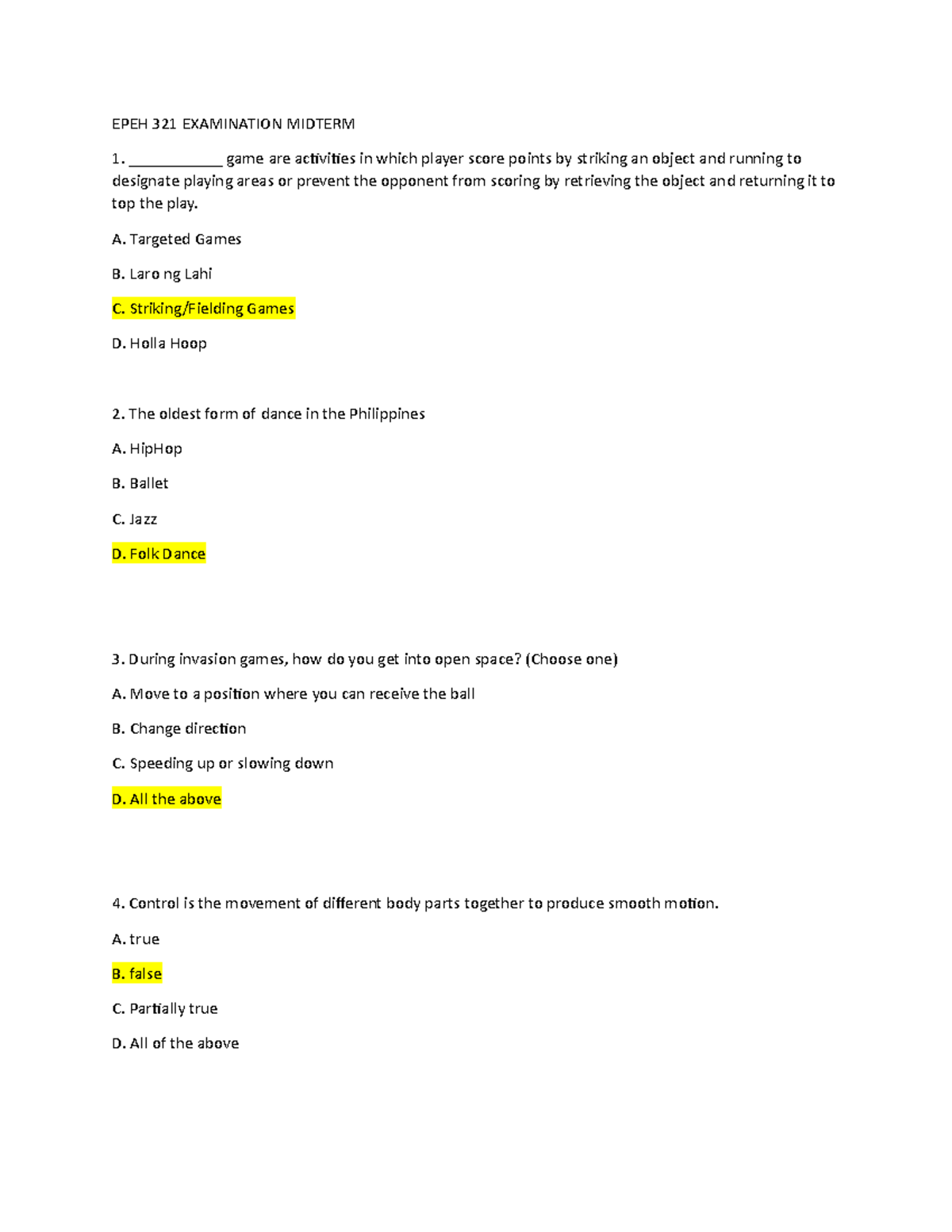 EPEH 321 Examination Midterm - EPEH 321 EXAMINATION MIDTERM ...