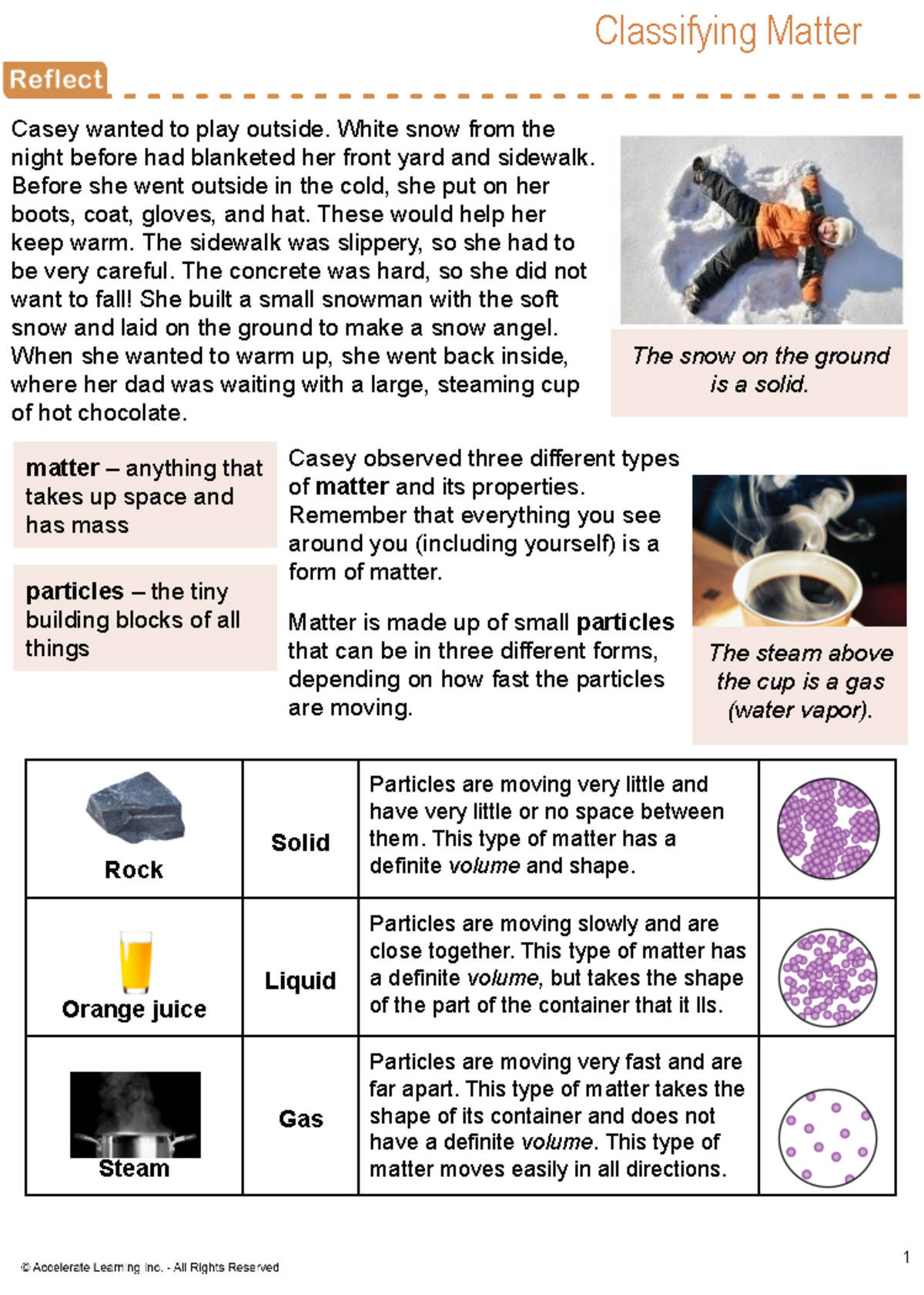 STEMscopedia - Classifying Matter - Casey wanted to play outside. White ...