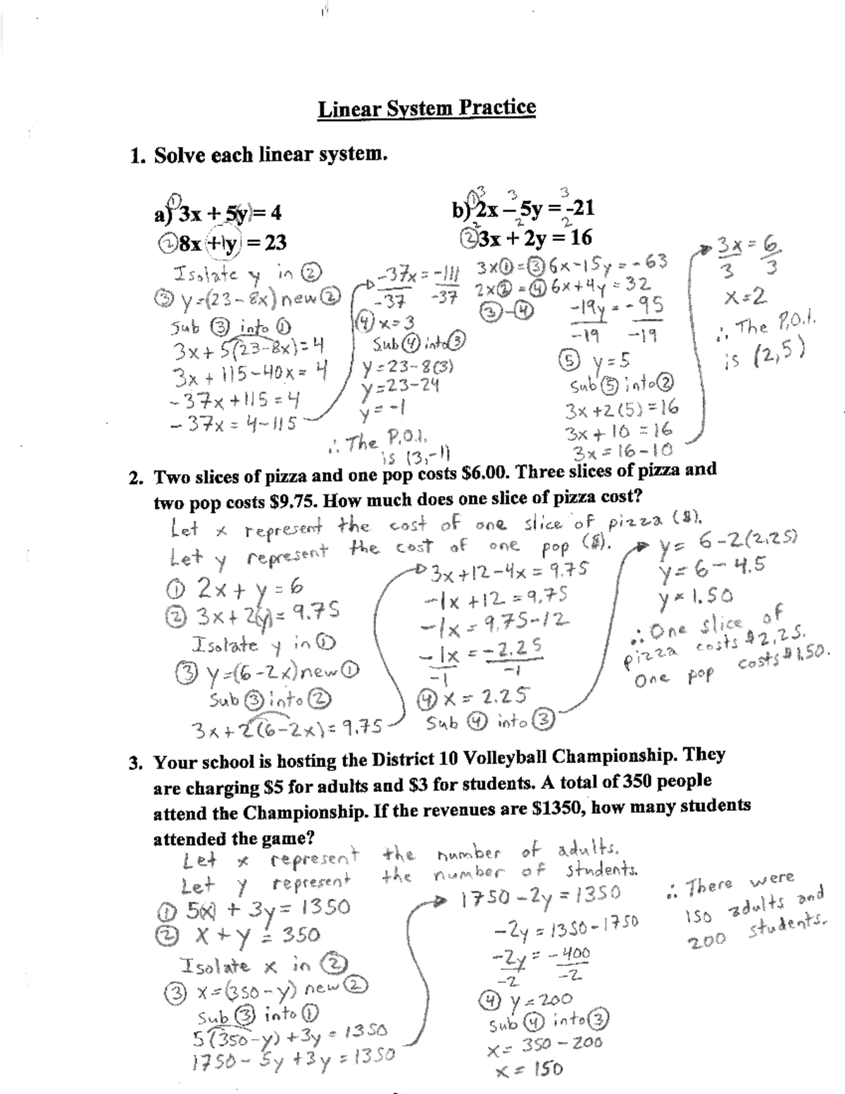 Mfm2p substitutionandeliminationpractice soln - Math 125.3 - Studocu