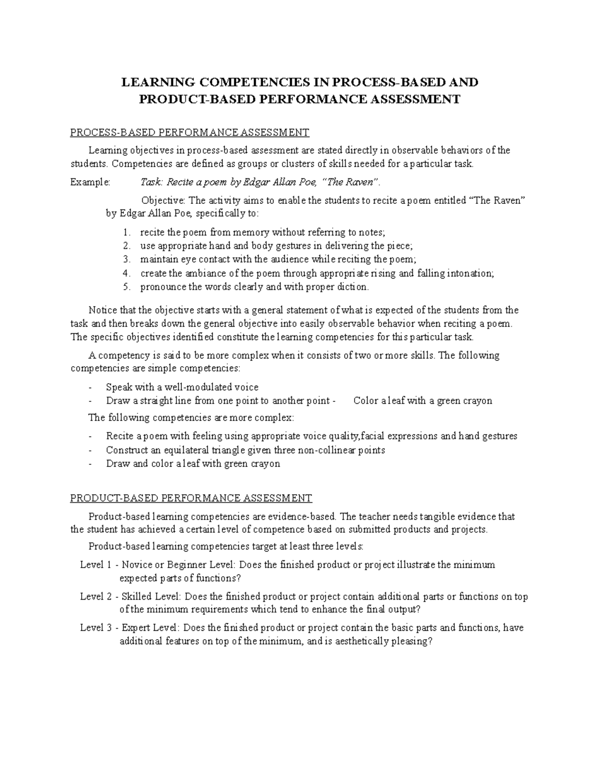 Learning Competencies in Process-based and Product-based Performance ...