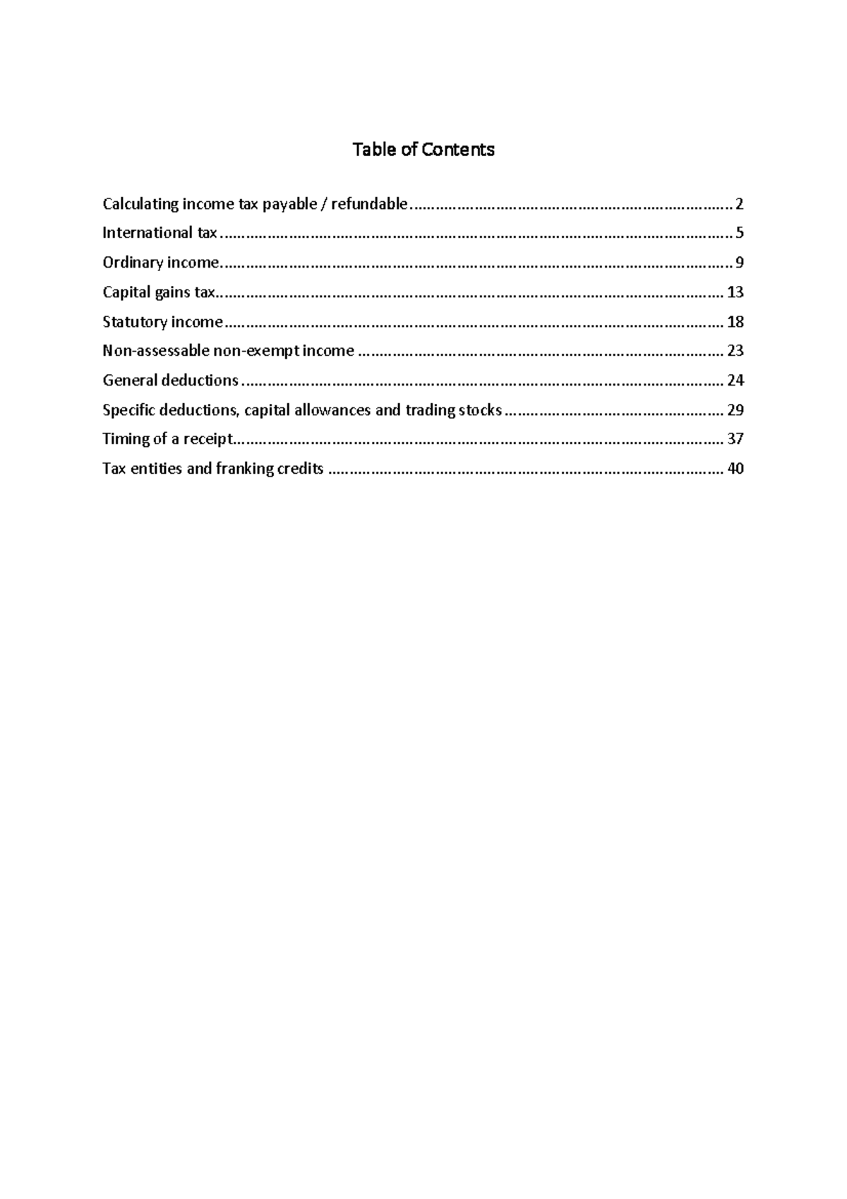 Income Tax Law Comprehensive Notes Highest Achiever 94hd Table Of