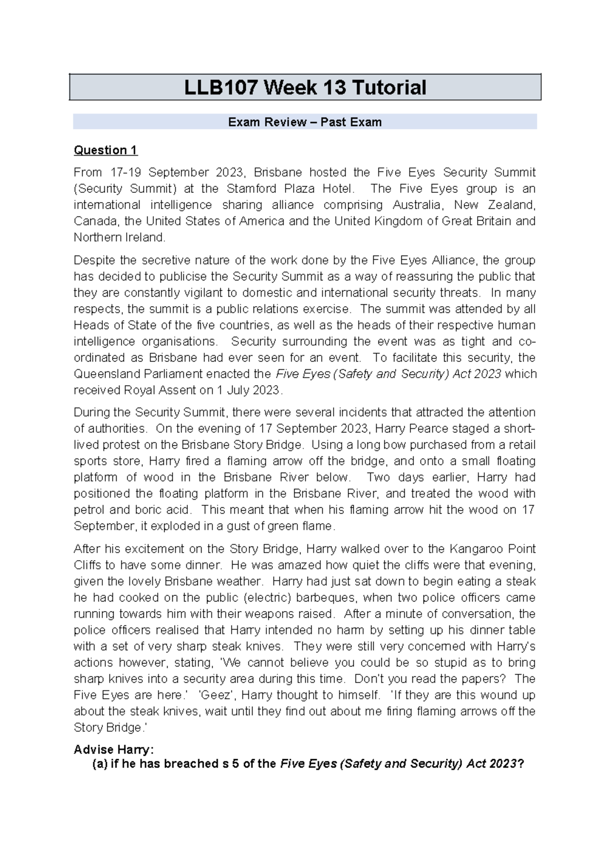 LLB107 Week 13 Tutorial 10 Human Rights, Principle of Legality and Past ...
