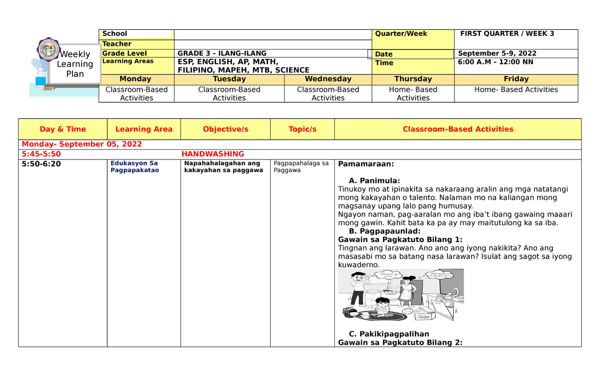 WLP Q1 WEEK 3 WLP FOR GRADE 3 School Quarter Week FIRST QUARTER