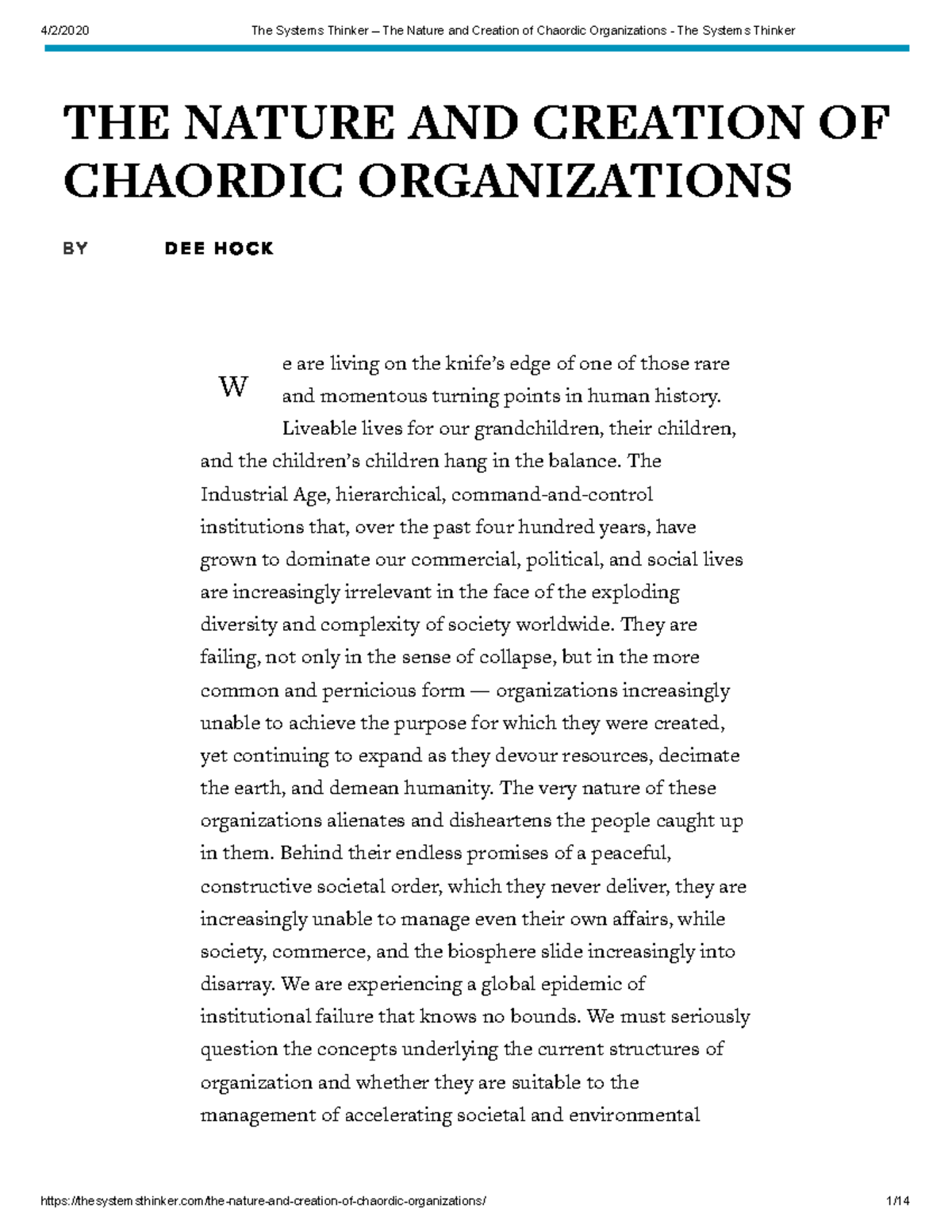 The Systems Thinker – The Nature and Creation of Chaordic Organizations - The Systems Thinker ...