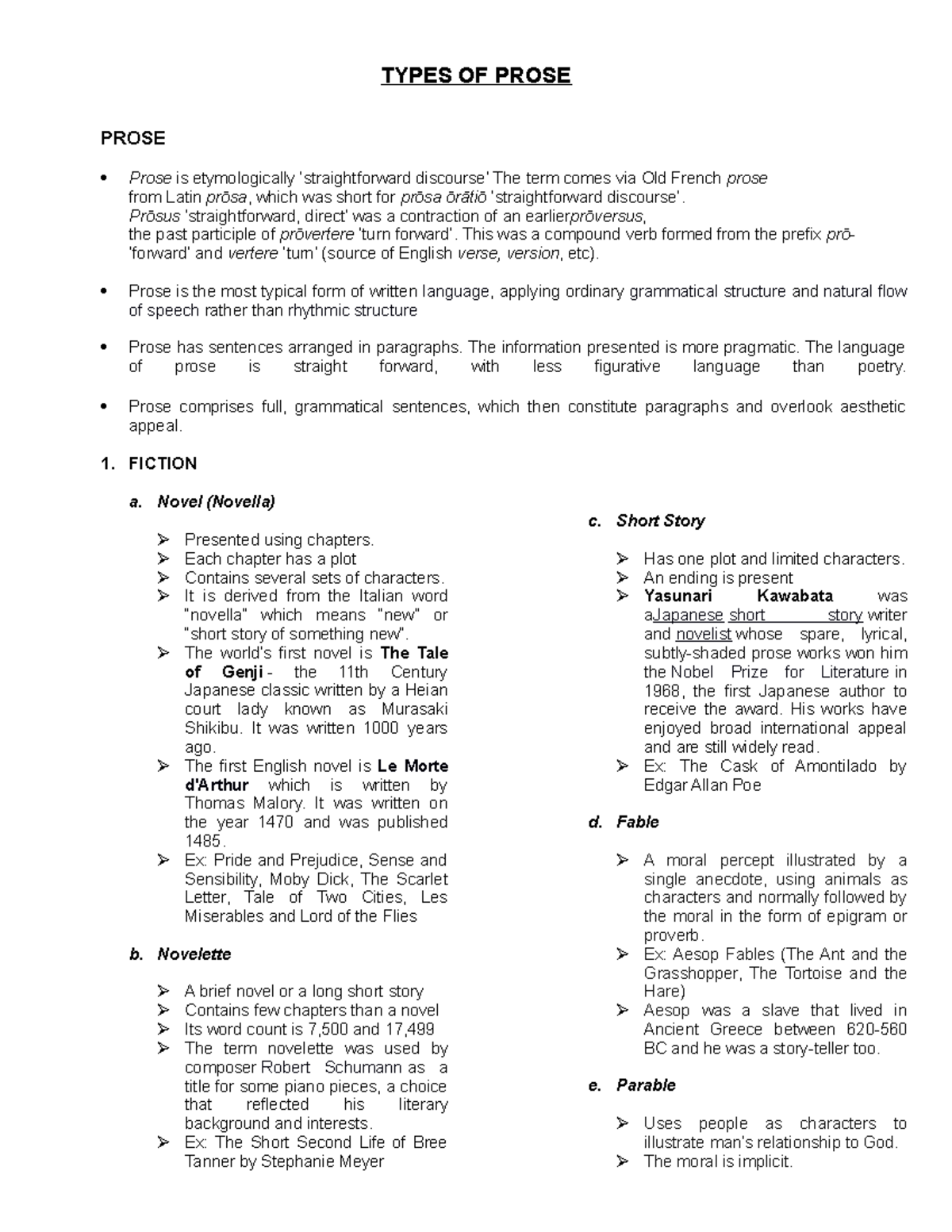 Types of prose - TYPES OF PROSE PROSE Prose is etymologically ‘straightforward discourse’ The ...