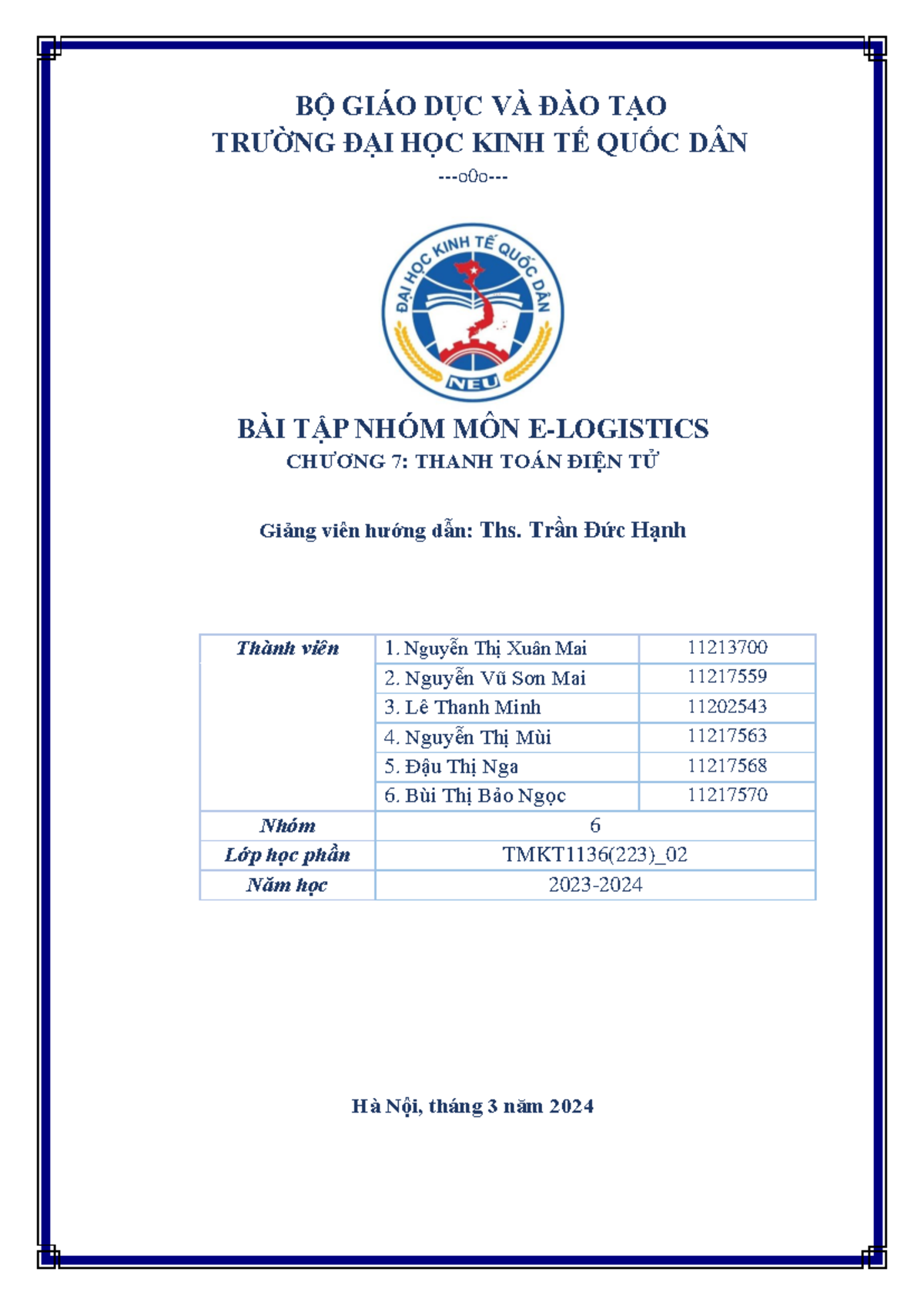 Elog 02 Nhóm 6 Bản word tt - BỘ GIÁO DỤC VÀ ĐÀO TẠO TRƯỜNG ĐẠI HỌC KINH TẾ QUỐC DÂN -o0o- BÀI ...