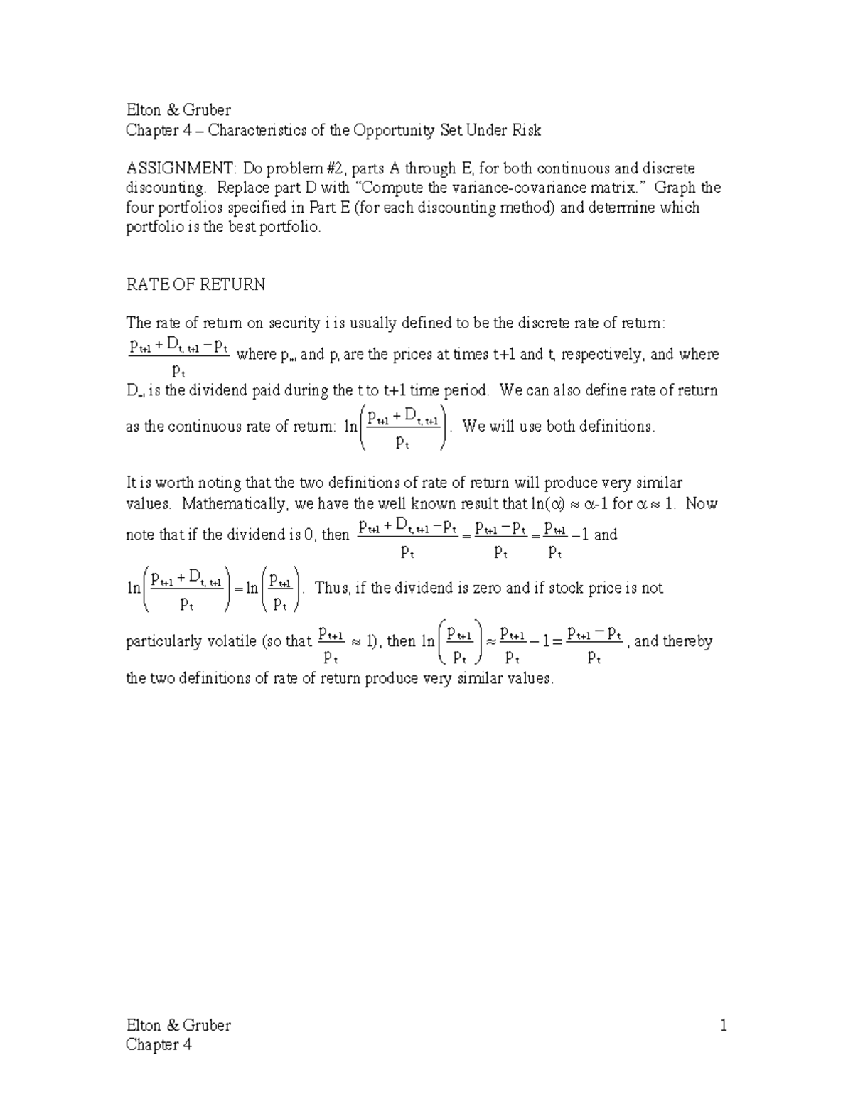Elton-Gruber Ch. 4 Notes S19 copy - Elton & Gruber 1 Elton & Gruber ...