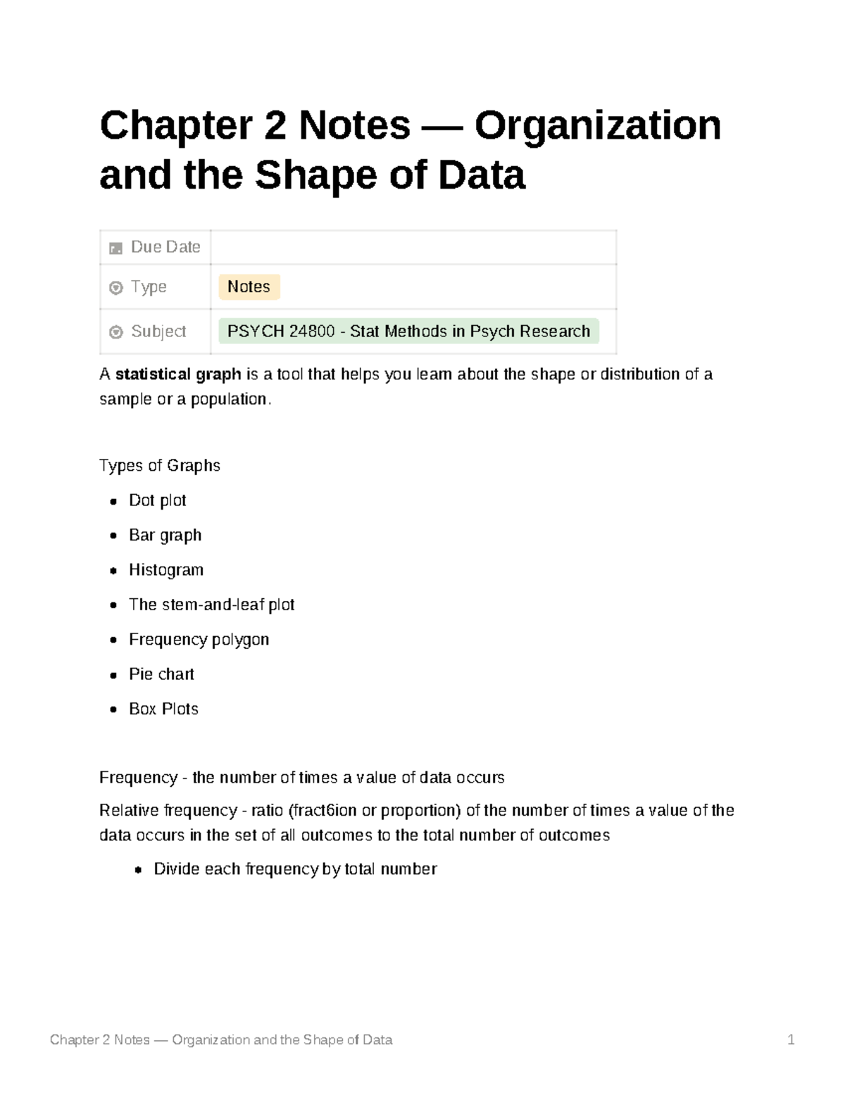 Chapter 2 Notes Organization and the Shape of Data - Chapter 2 Notes ...