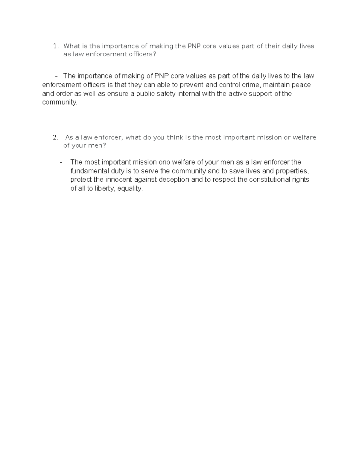 What is the importance of making the PNP core values part of their ...