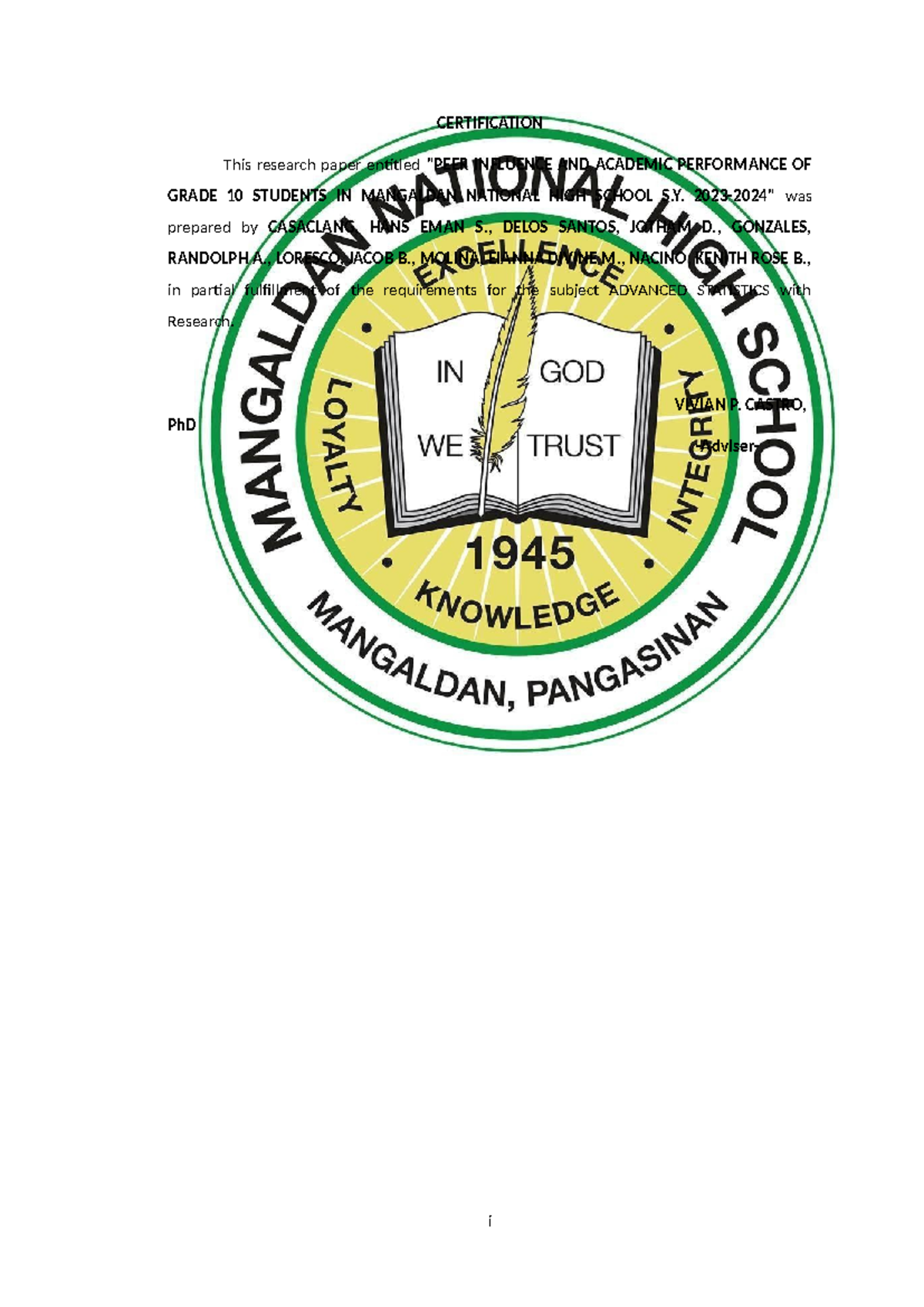 Mga first pages 2 Final - dasdsa - CERTIFICATION This research paper ...