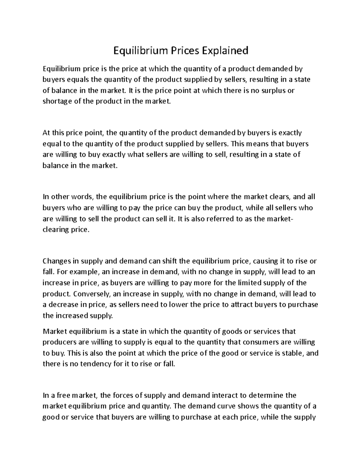 Equilibrium Prices Explained - Equilibrium Prices Explained Equilibrium ...