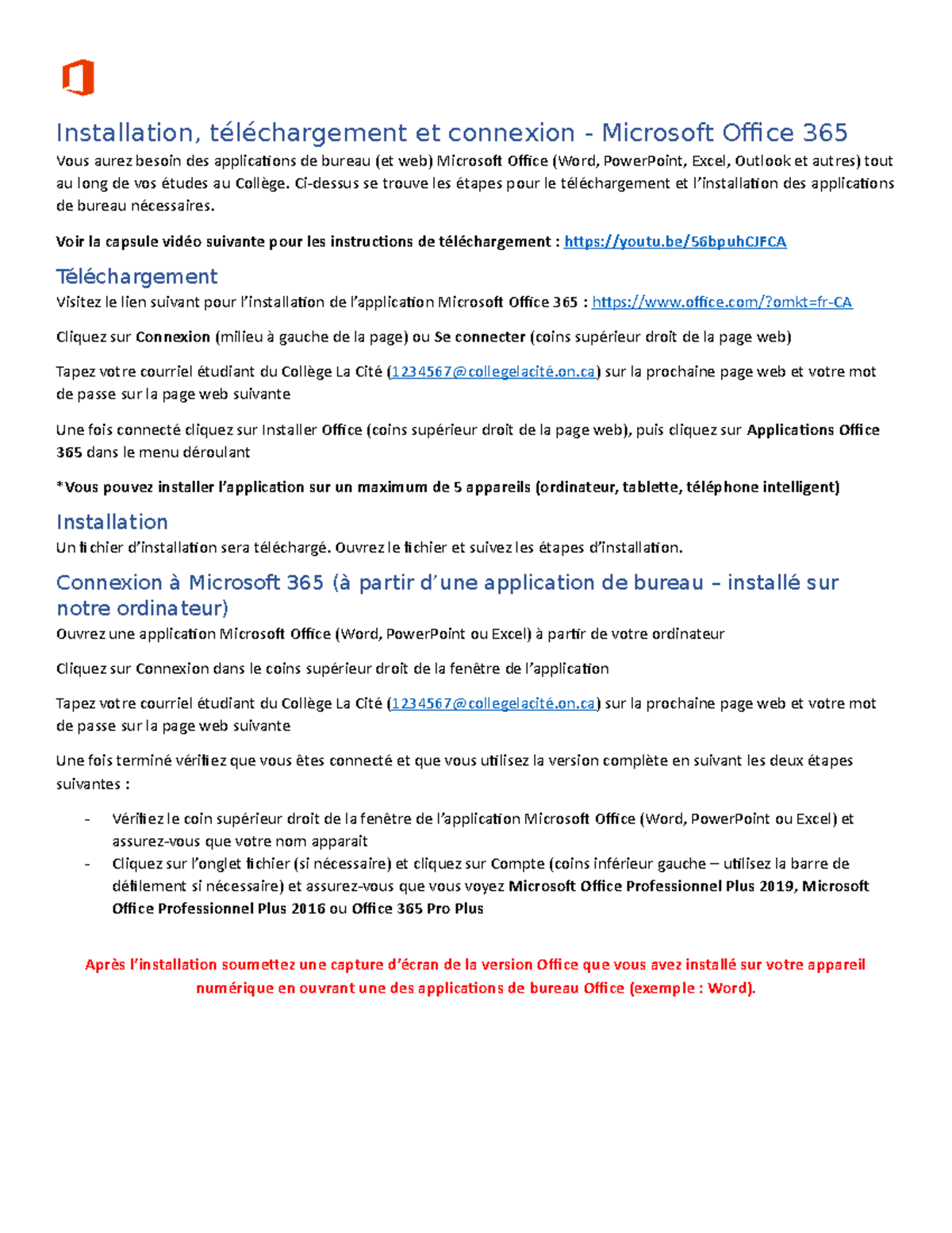 UA1 01 TT EX03 Microsoft Office 365 - Installation, téléchargement et connexion - Microsoft ...