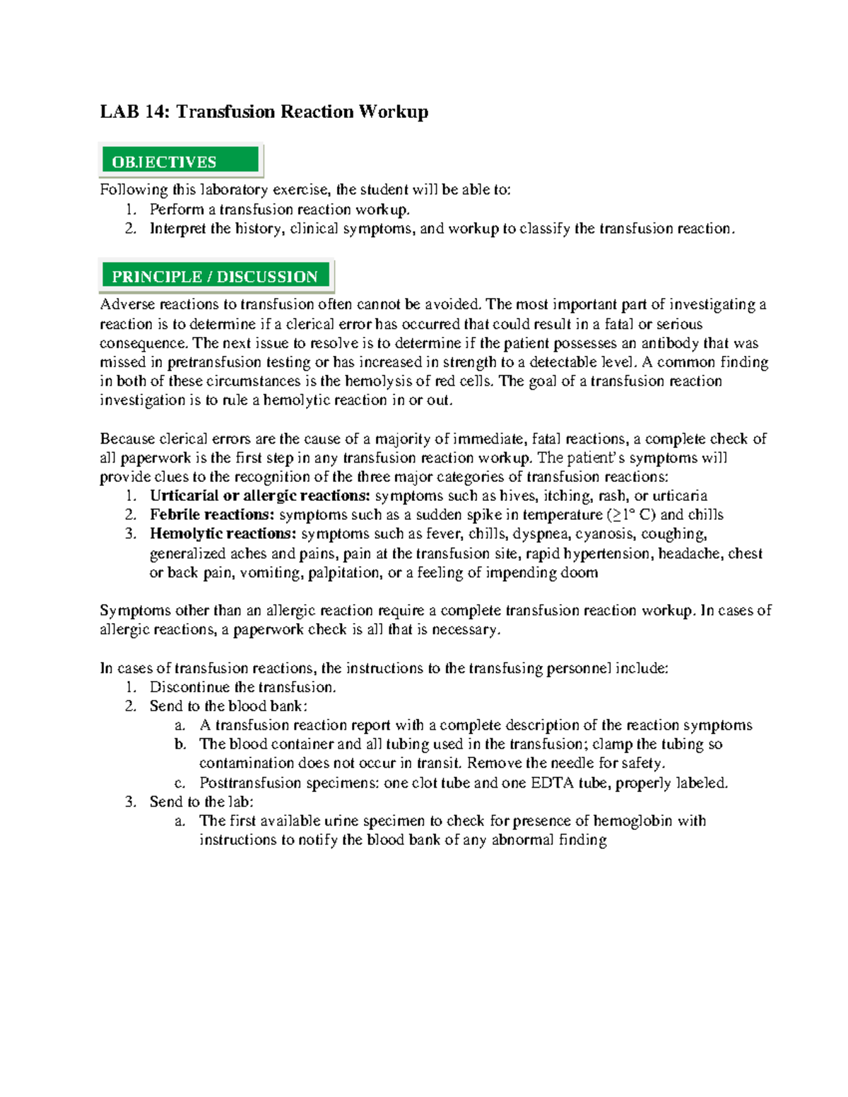 LAB 14- Transfusion Reaction Workup - LAB 14: Transfusion Reaction ...