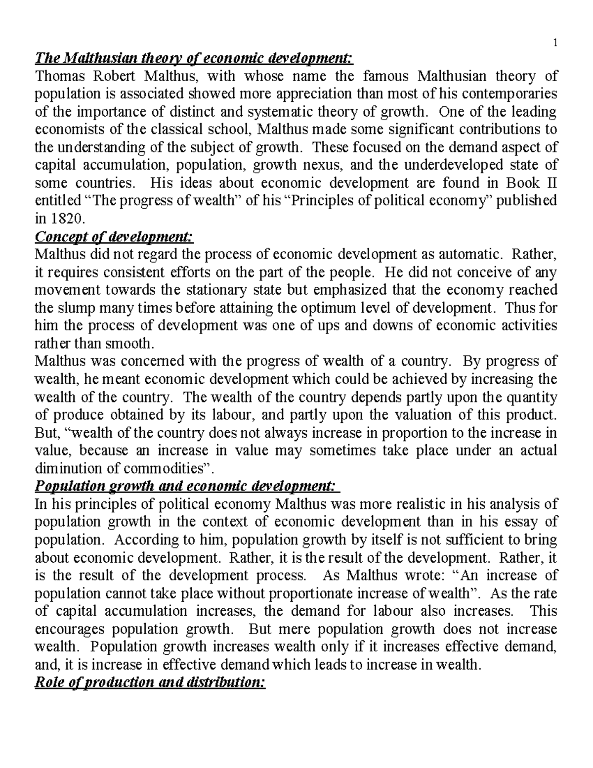 The malthusian theory of economic development - The Malthusian theory ...