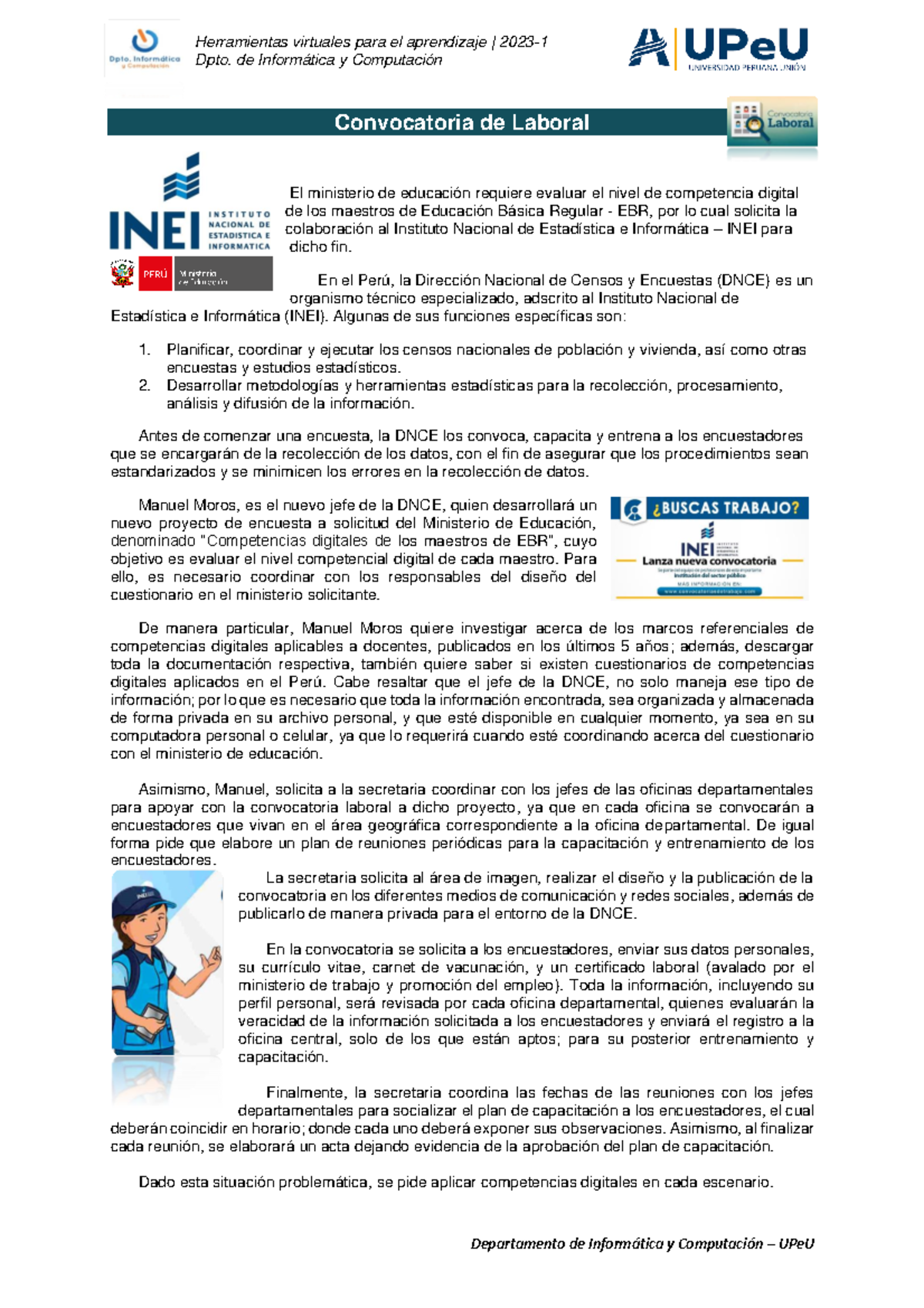 ABP Convocatoria Laboral 2023 (2) - Departamento de Inform·tica y ComputaciÛn – UPeU ...