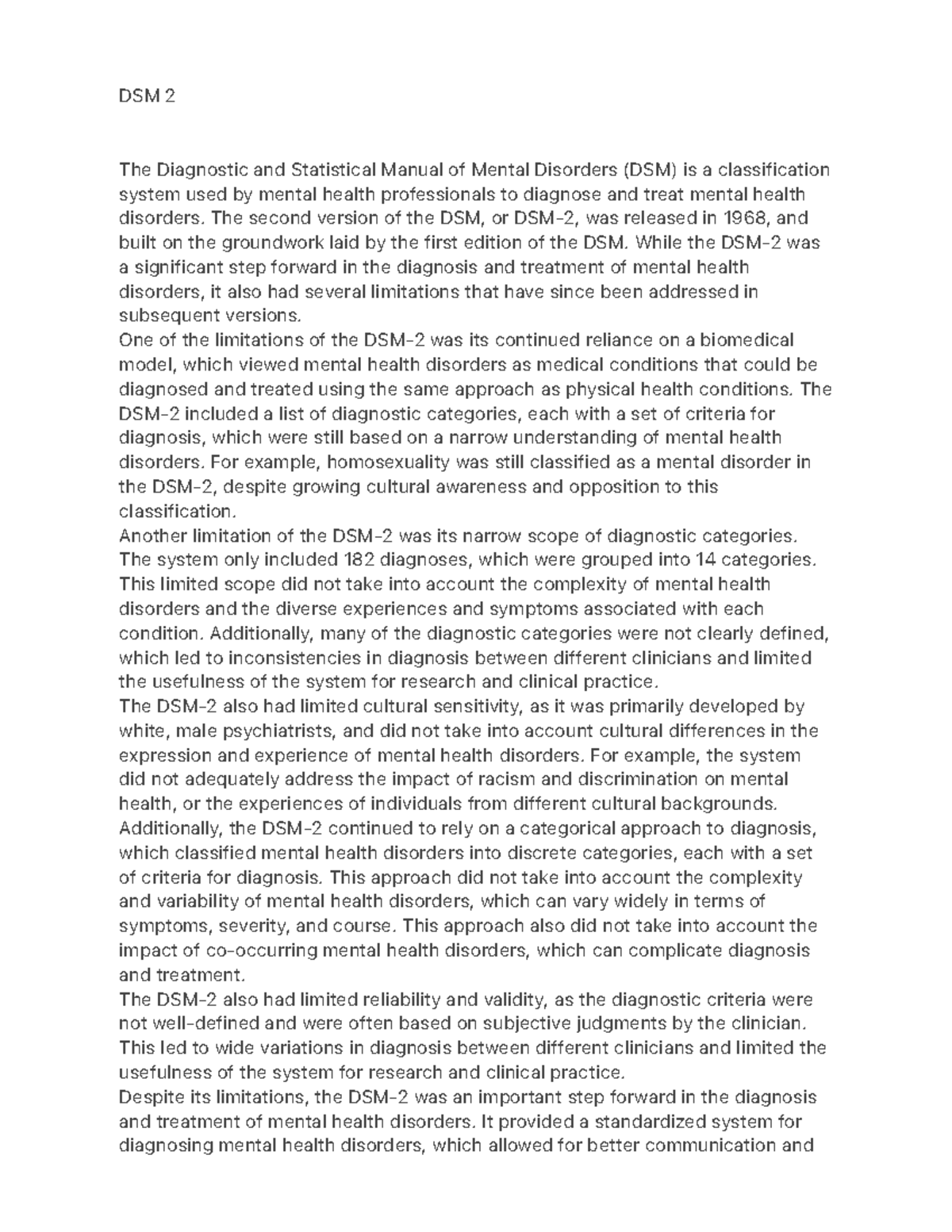 DSM 2 - notes - DSM 2 The Diagnostic and Statistical Manual of Mental ...