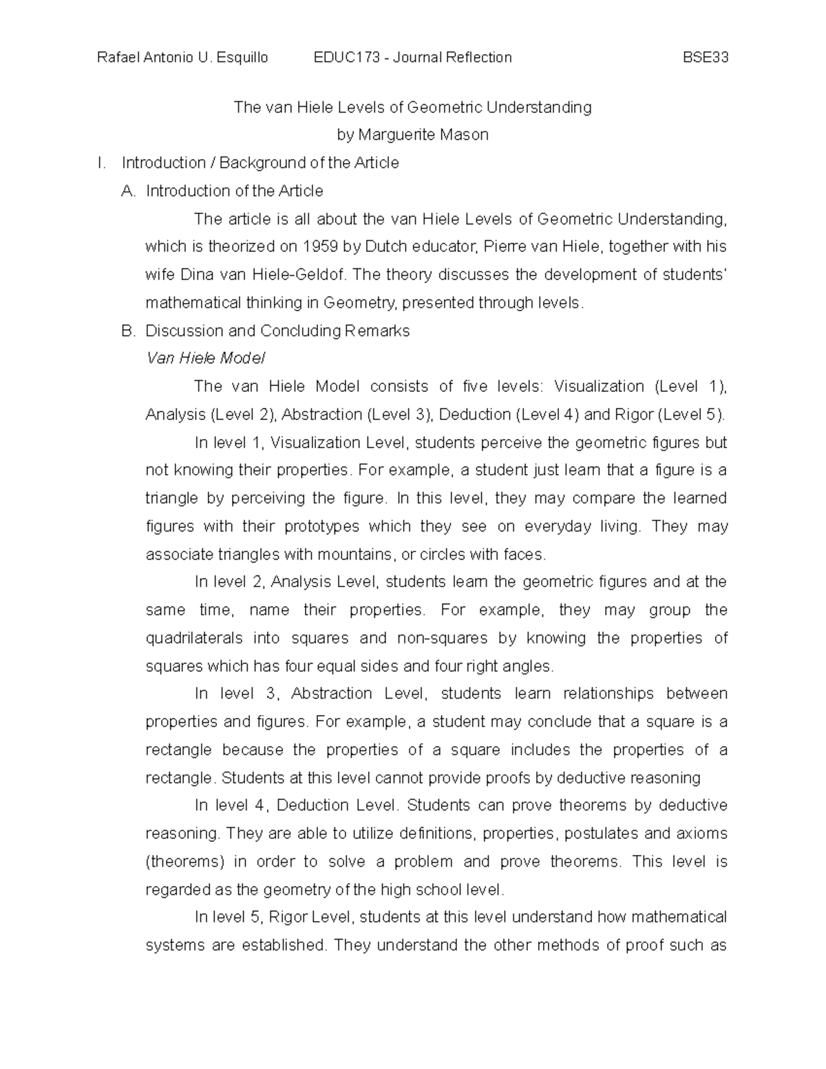 Teaching Secondary MATH - Assignment (Journal Reflection) - Rafael ...