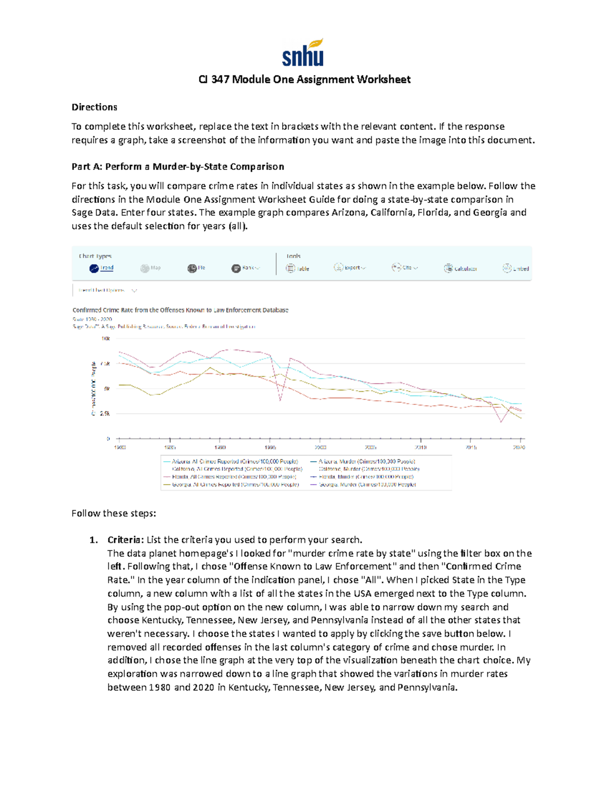 CJ 347 Module One Assignment Work - If the response requires a graph ...