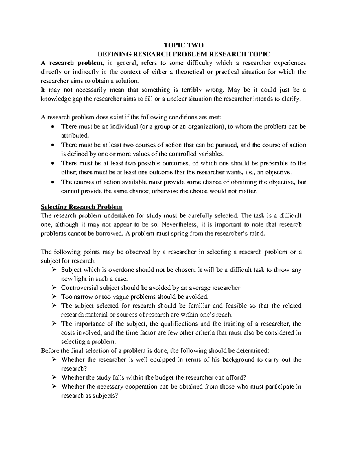 RM Topic TWO AND Three - Research Methodology - TOPIC TWO DEFINING ...
