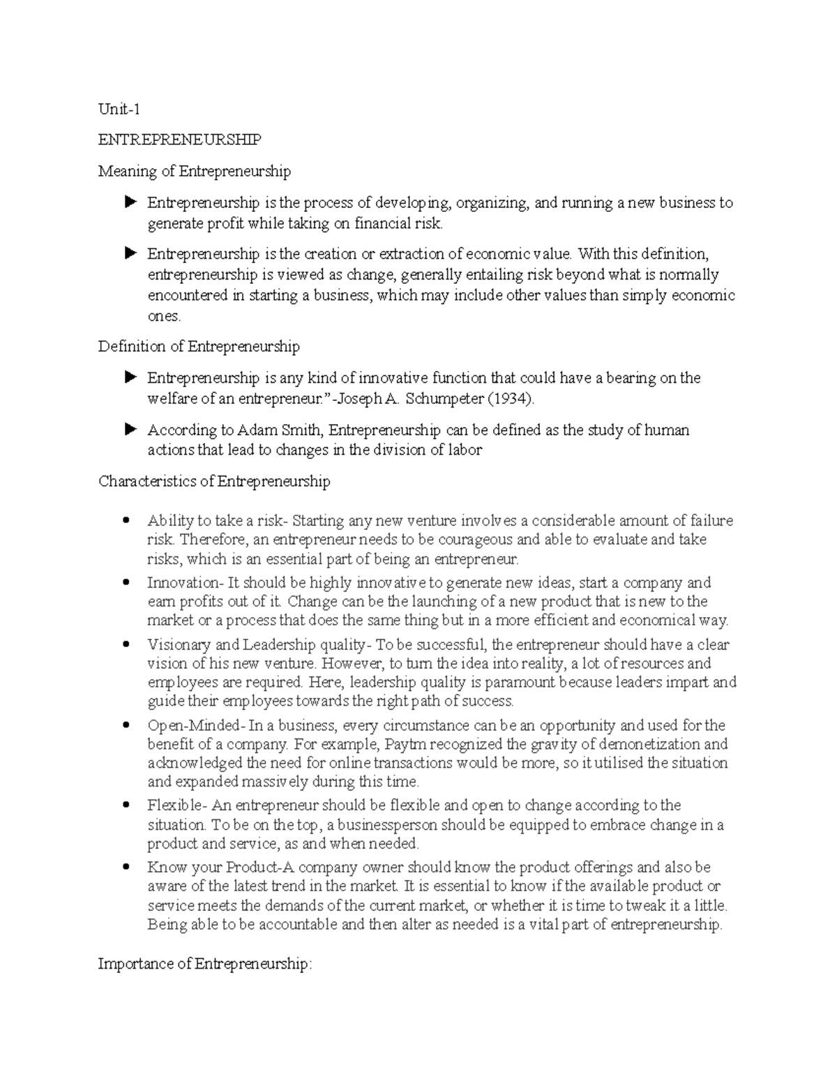 Unit -1 - Unit- ENTREPRENEURSHIP Meaning of Entrepreneurship ...