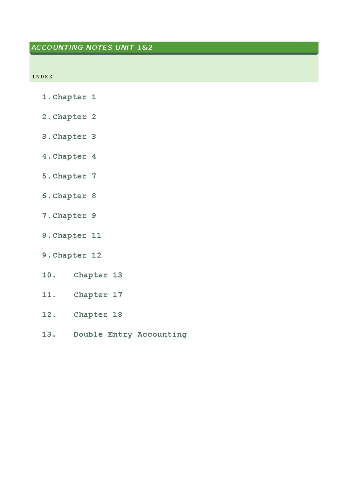 Accounting Notes Unit 1&2 - INDEX ACCOUNTING NOTES UNIT 1& 1 2 3 4 5 6 ...