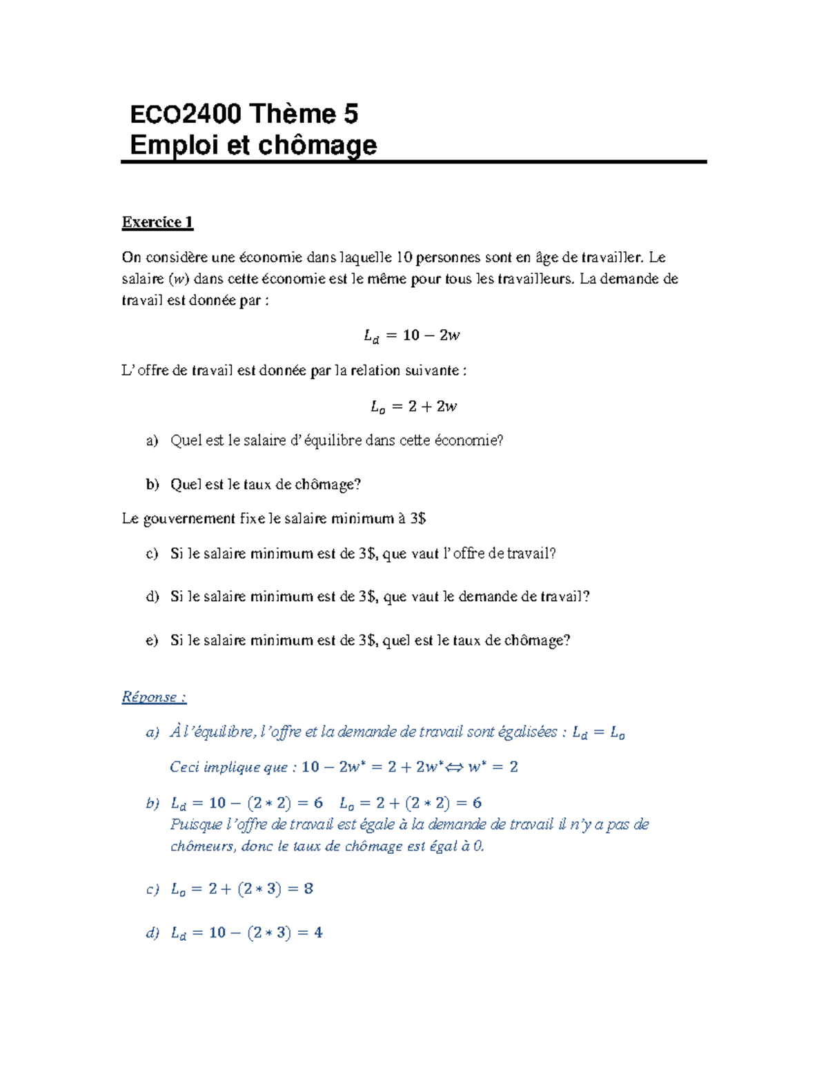 Eco2400 05 exo corr - exercices - Warning: TT: undefined function: 32 ECO2400 Thème 5 Emploi et ...