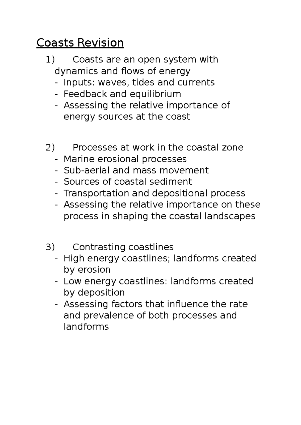 Coasts Revision - 1234567 - Coasts Revision 1) Coasts are an open ...