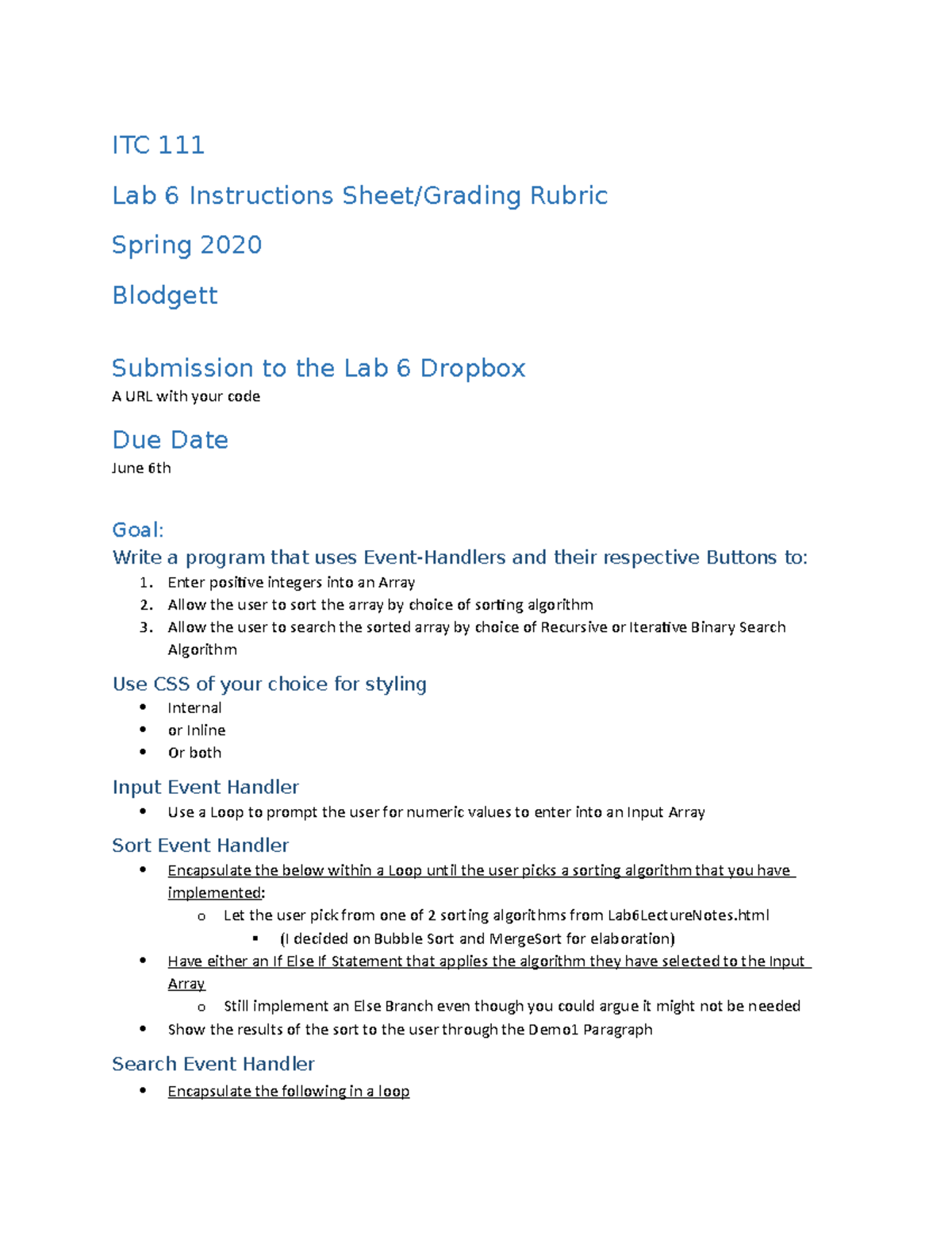 Lab 6 Instructions Sheet - Studocu