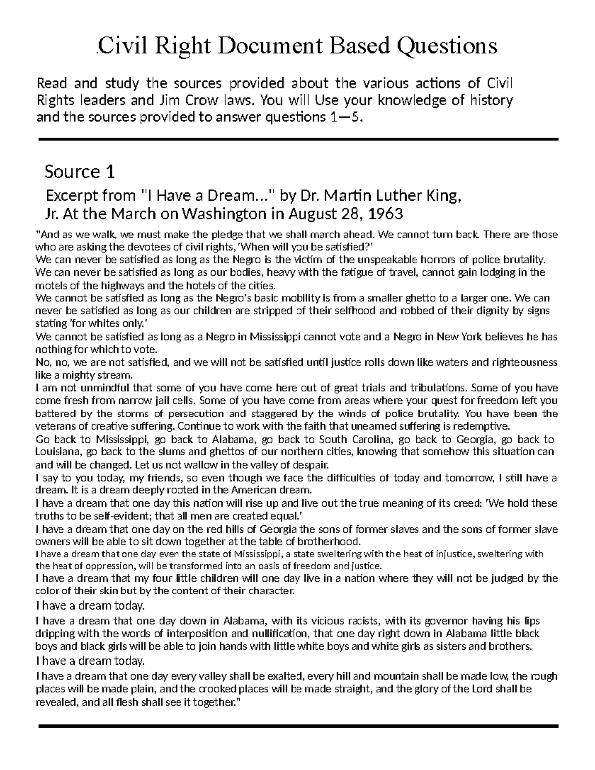 Civil Righrts Movement DBQ - Civil Right Document Based Questions Read ...