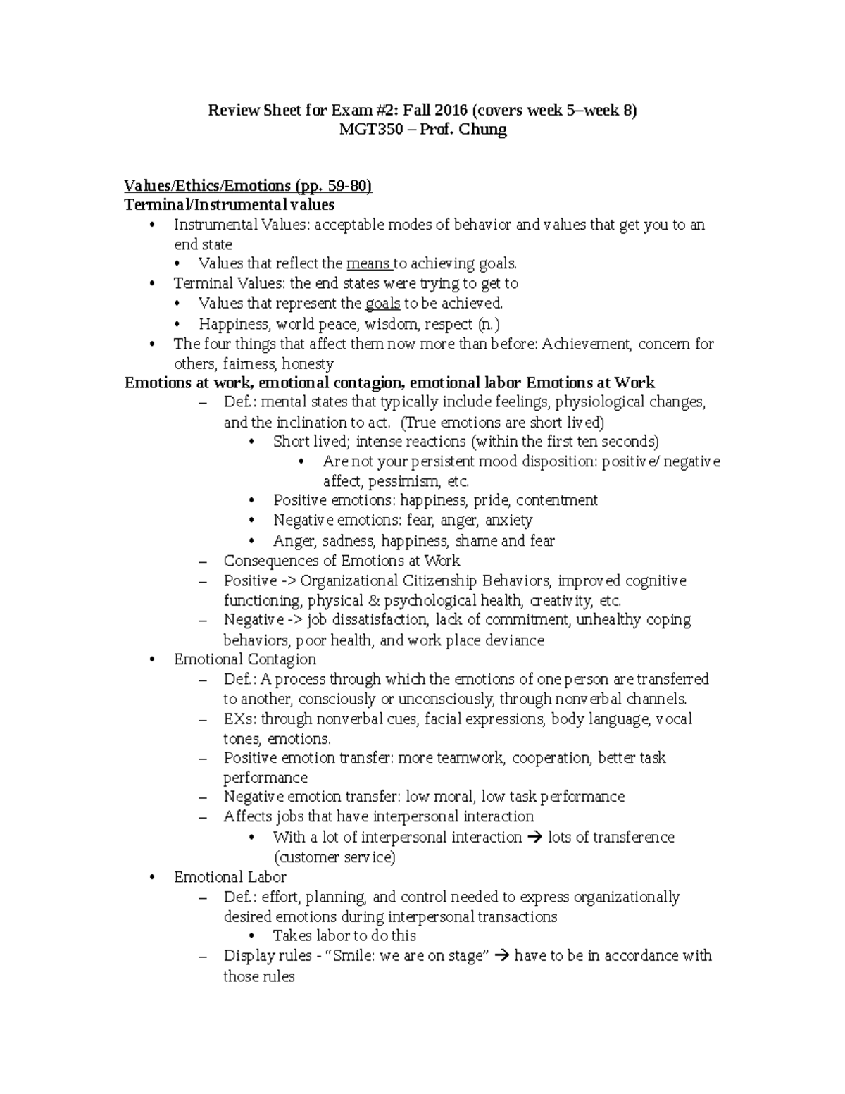Ba350 study guide - Review Sheet for Exam #2: Fall 2016 (covers week 5 ...