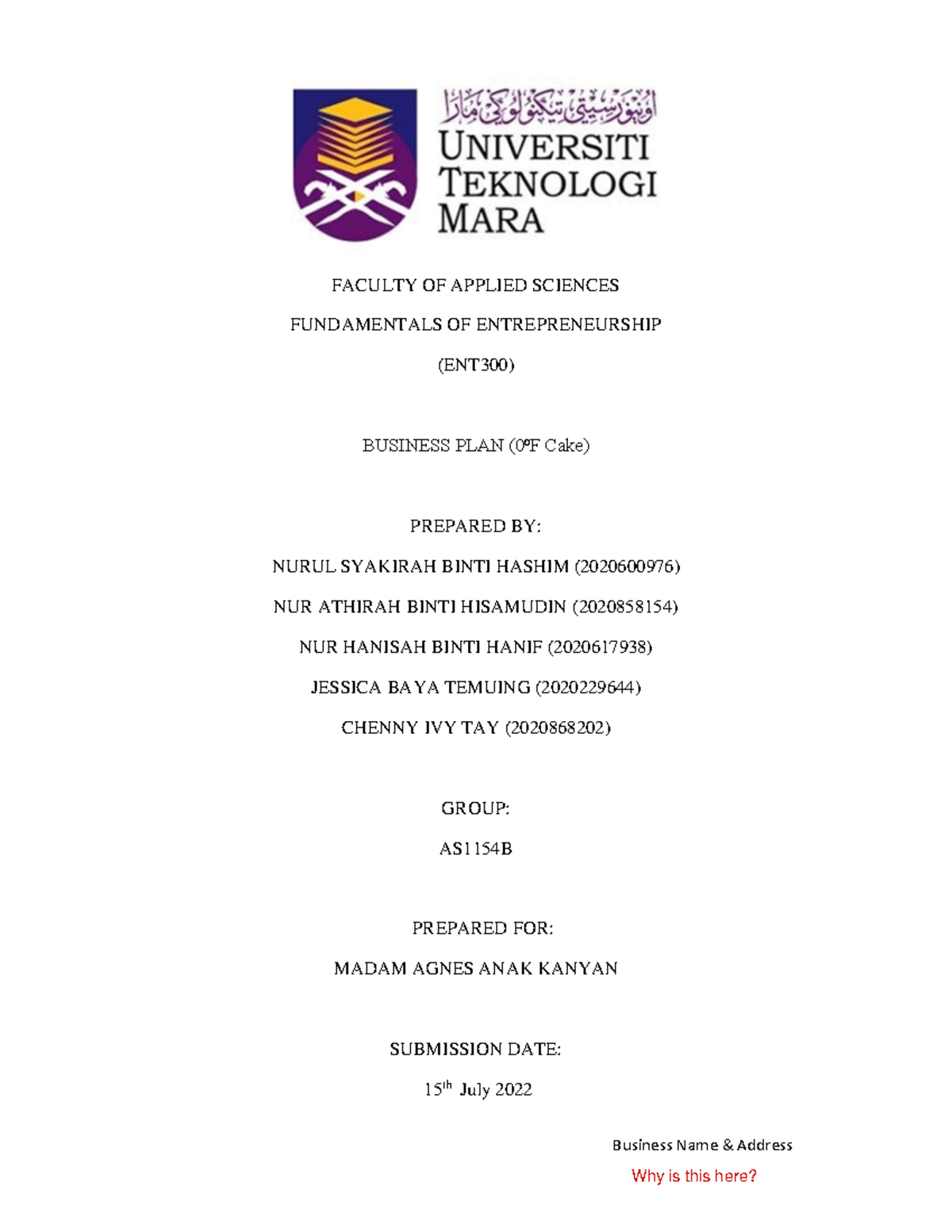 A4. Business Plan - Sample 4 - FACULTY OF APPLIED SCIENCES FUNDAMENTALS ...