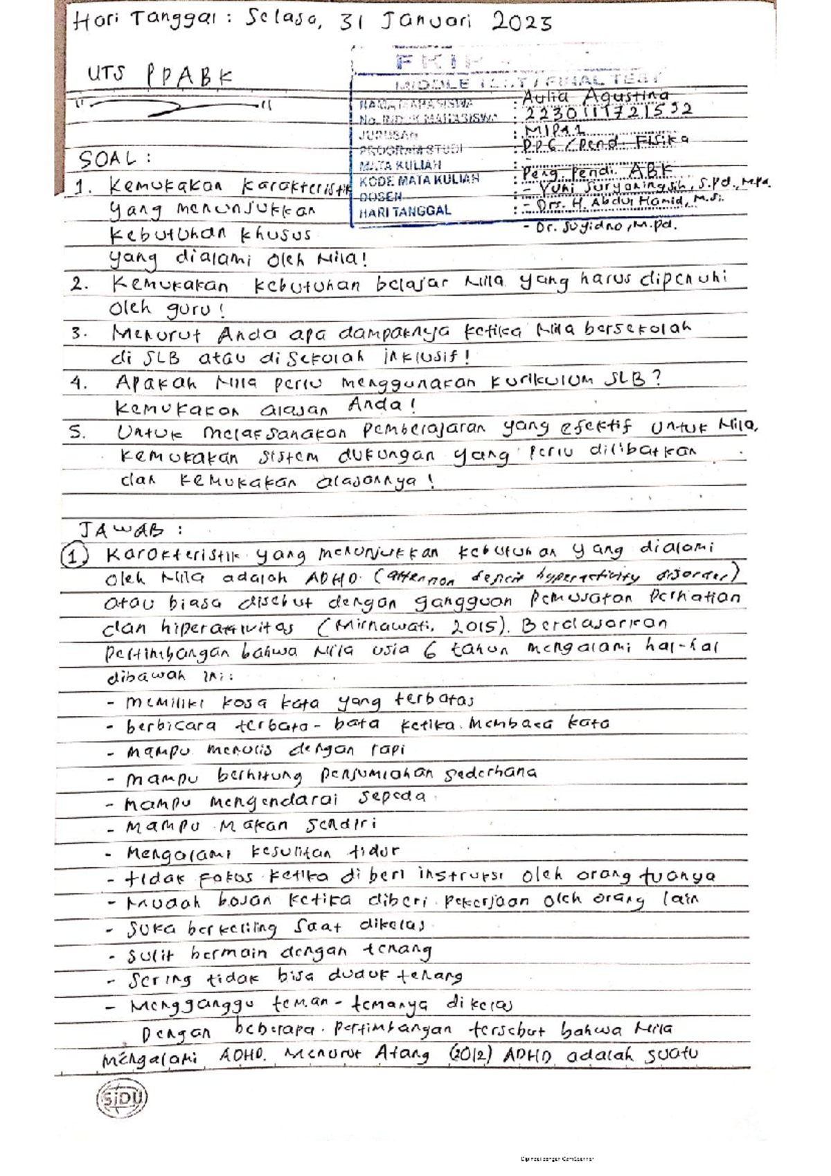 UTS ABK Tulis Aulia Agustina - Dasar-Dasar Makhluk Hidup - Studocu