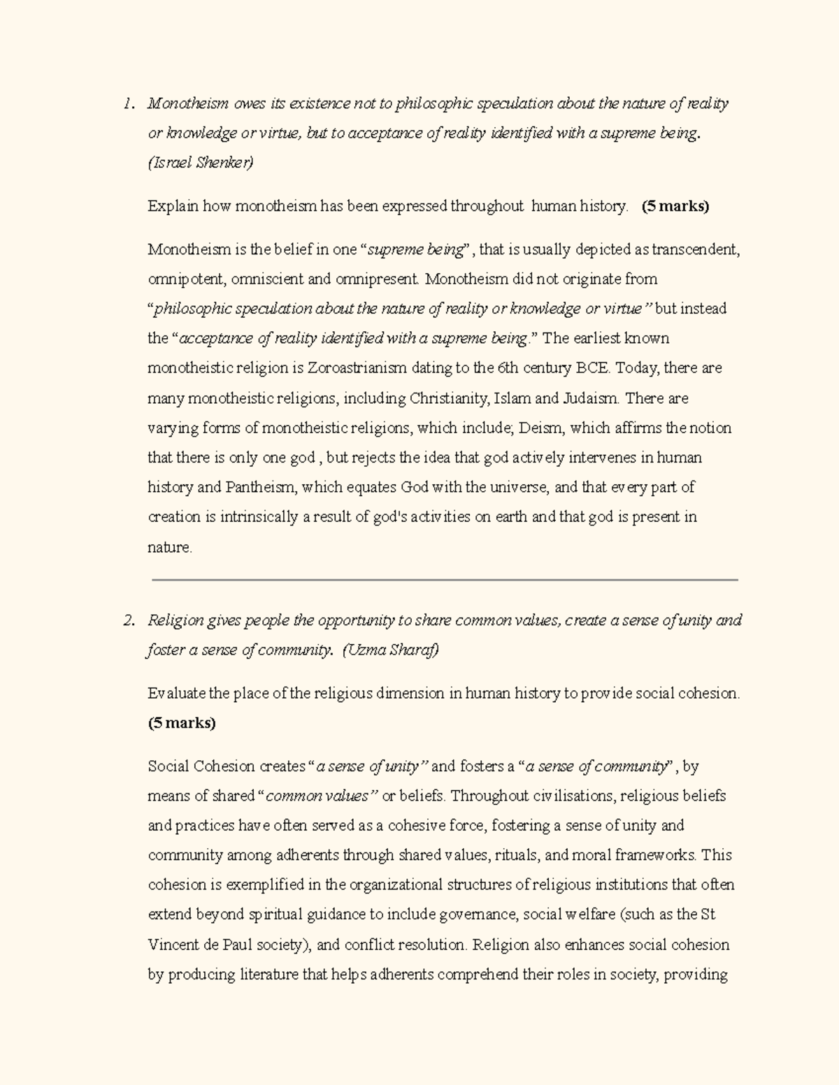 SOR II - Assessment Task - Monotheism owes its existence not to ...