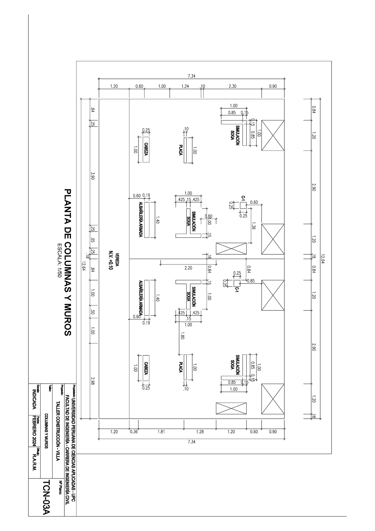 T3A- Villa - taller 2 - Construcción 2 - PLANTA DE COLUMNAS Y MUROS ...