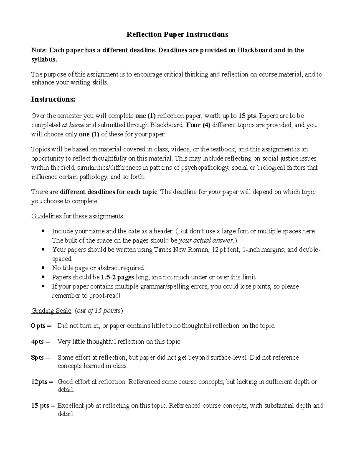 Reflection Paper Single- General Instructions(1) - Reflection Paper ...