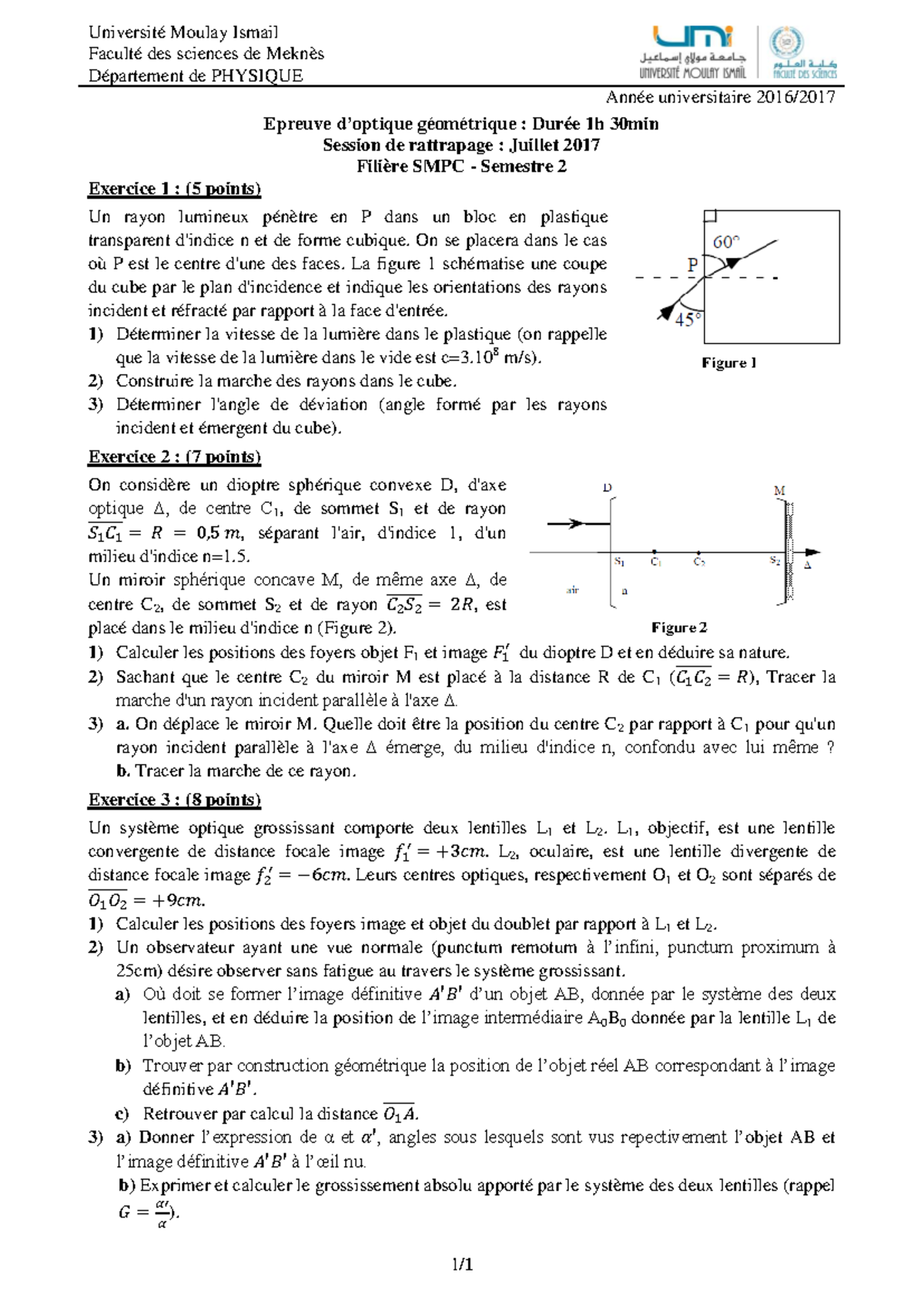 Examen rat 2017 - Hhbbbb - Faculté des sciences de Meknès Département ...