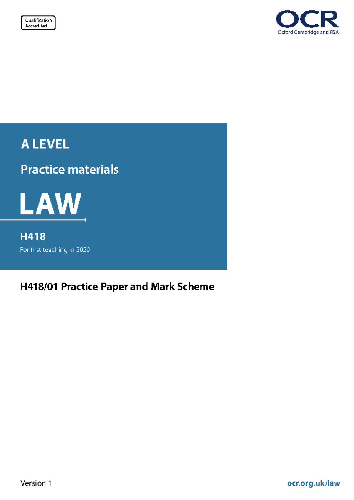A Level Law 1 practice paper - Qualification Accredited ocr.org/law ...